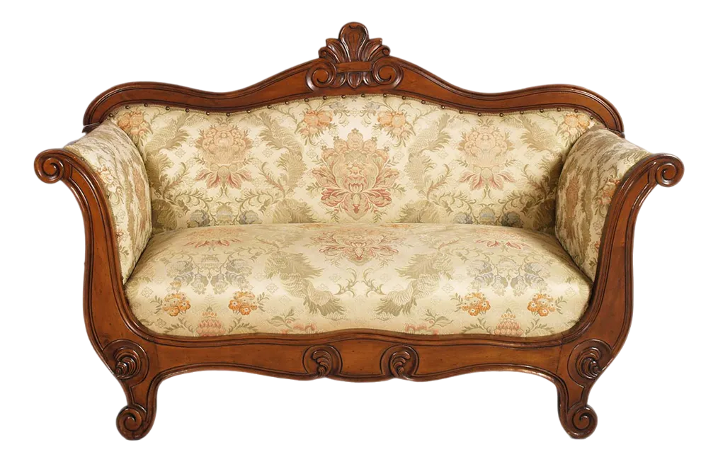 Mid 20th Century Louis Philippe Sleigh Sofa in Hand-Carved Walnut ...