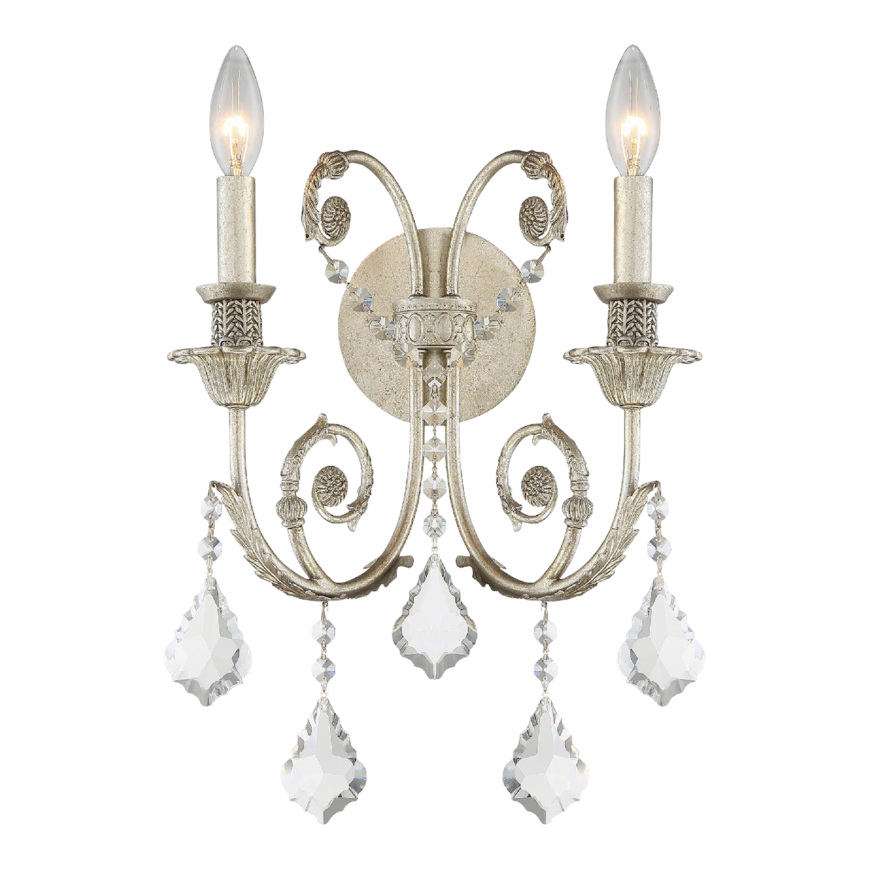 Regis 2 Light Hand Cut Crystal Olde Silver Sconce | Chairish