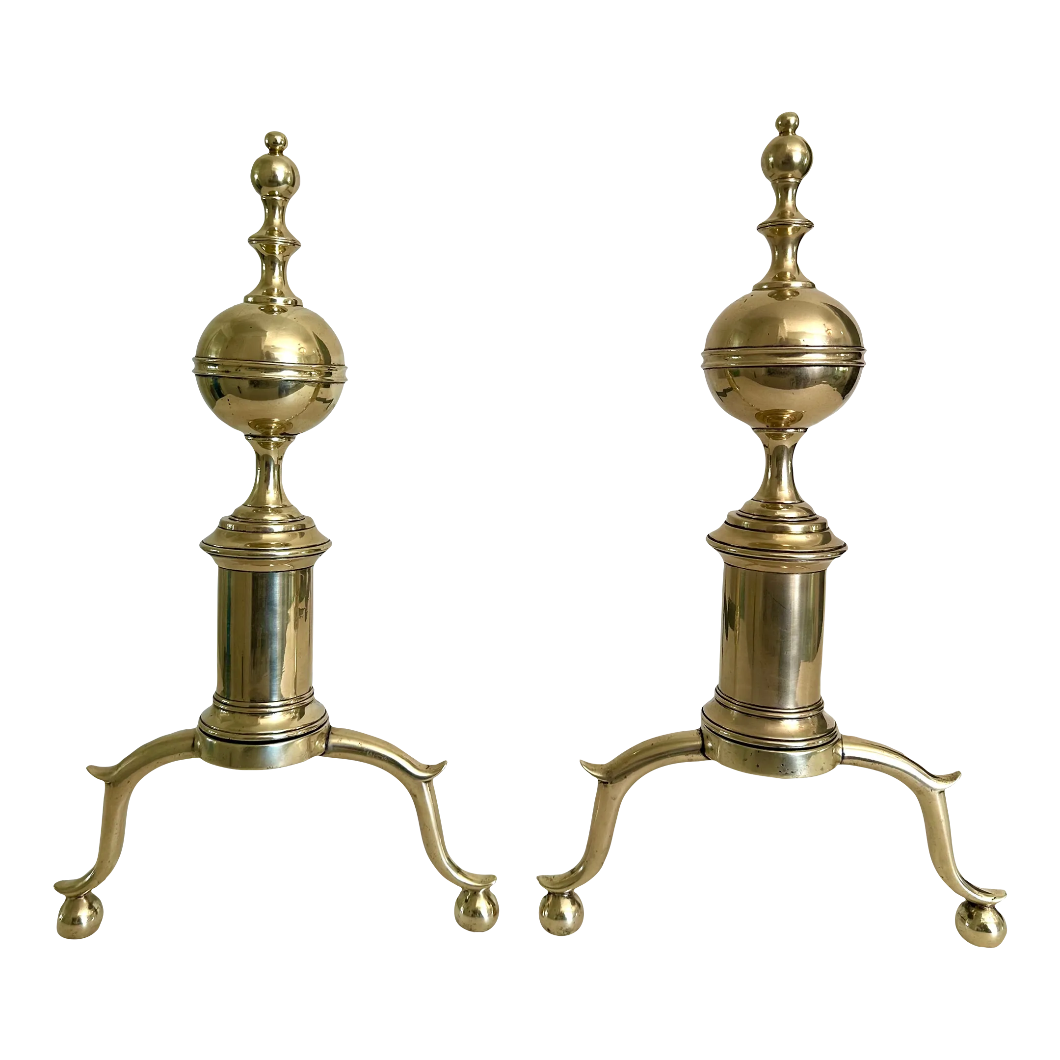 Signed Pair of Early 19th Century Federal Period Brass Andirons by ...