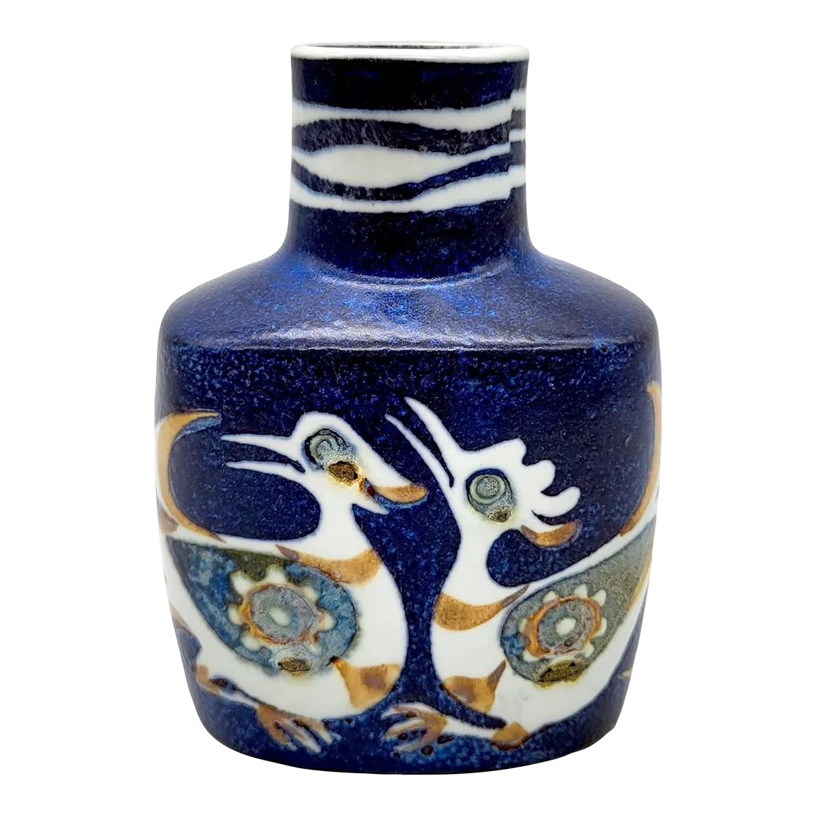 1960s Royal Copenhagen Aluminia Birds Faience Vase by Nils Thorsson | Chairish