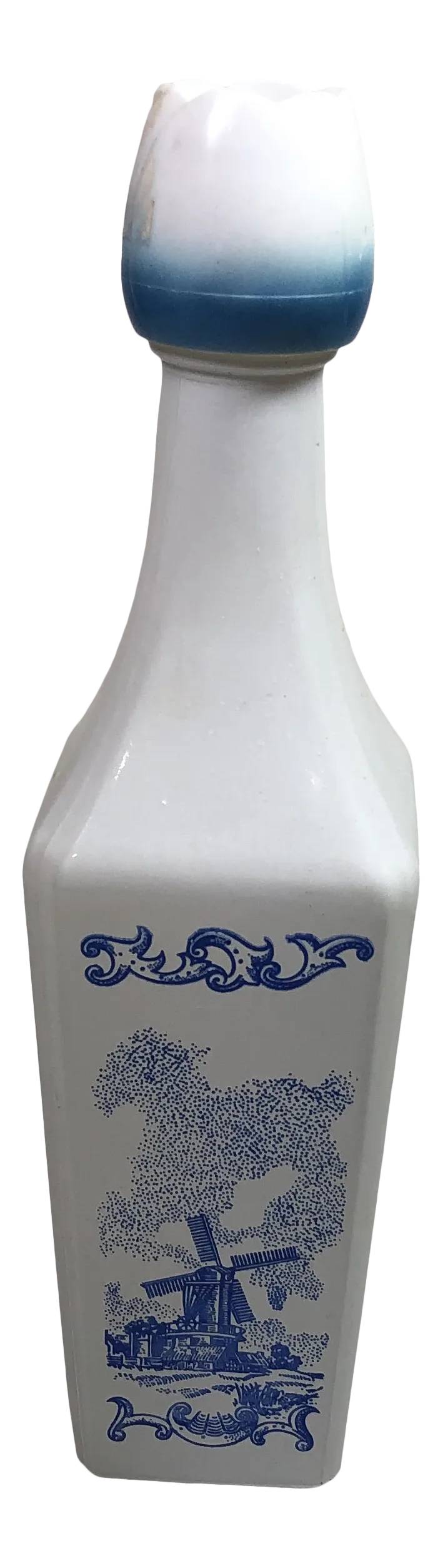 Vintage Vandermint White Milk Glass Blue Windmill Liquor Bottle W Tulip ...