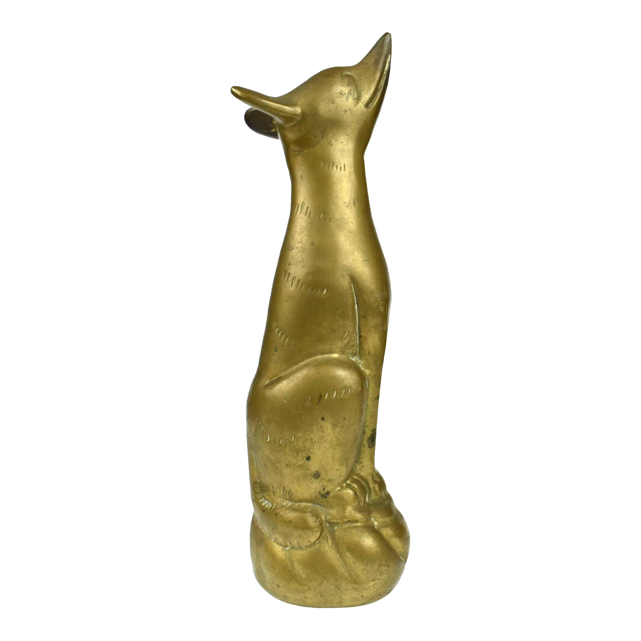 Mid 20th Century Tall Heavy Solid Gold Brass Sitting Fox Coyote ...