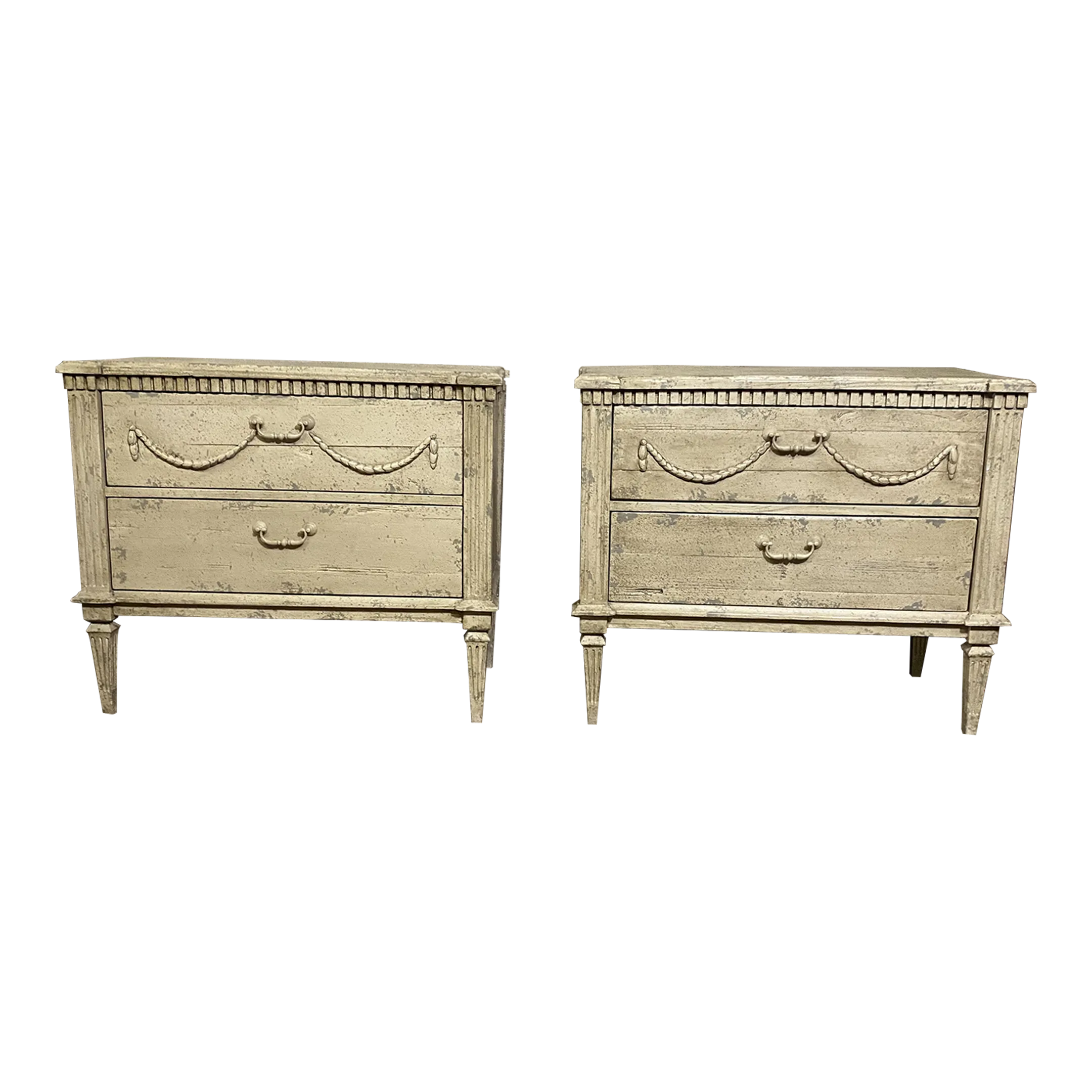 Pair of Painted & Distressed Chests with 2 Drawers | Chairish