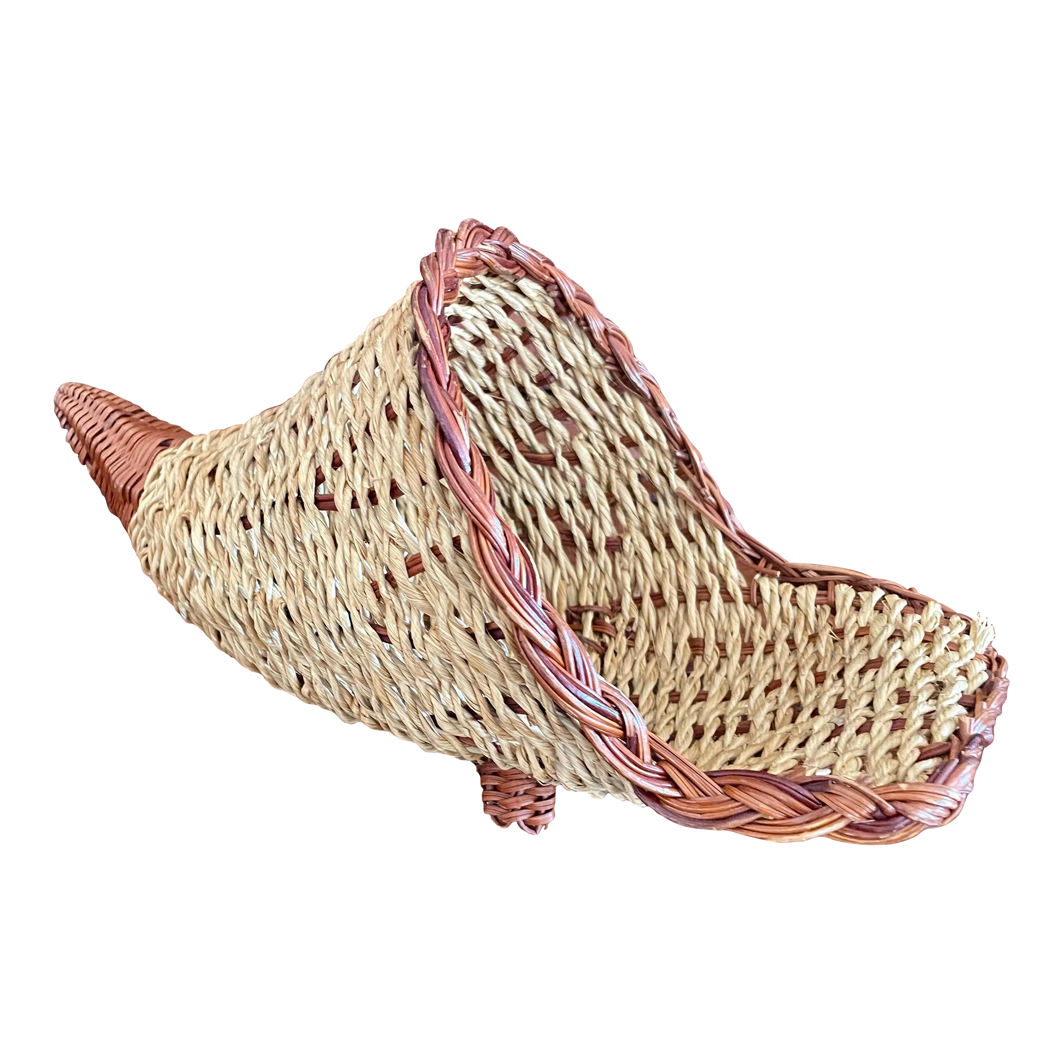 Late 20th Century Rustic Grapevine Cornucopia Basket Centerpiece | Chairish