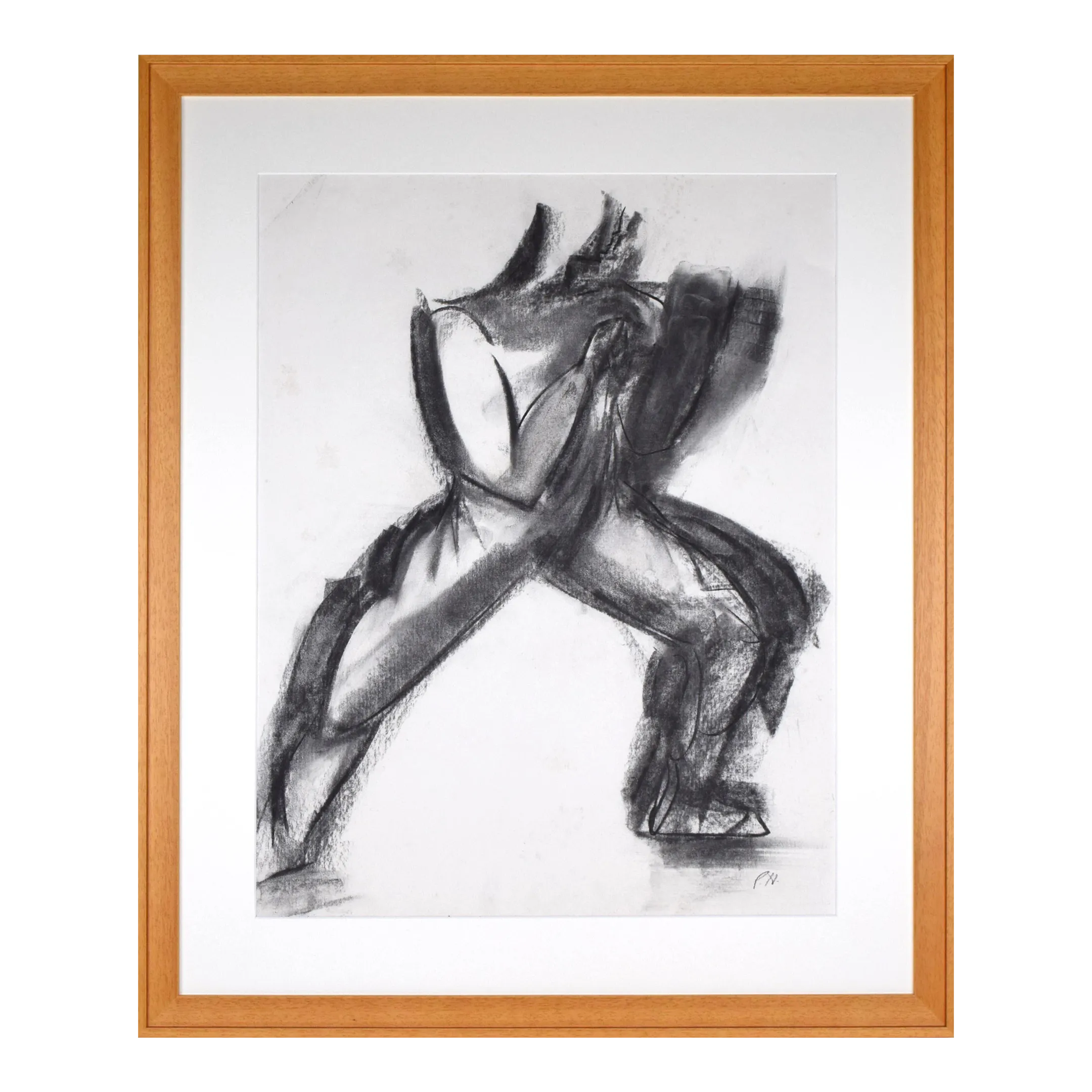 Large Vintage Minimalist Pugilist Charcoal Figuring Drawing of a Boxer ...