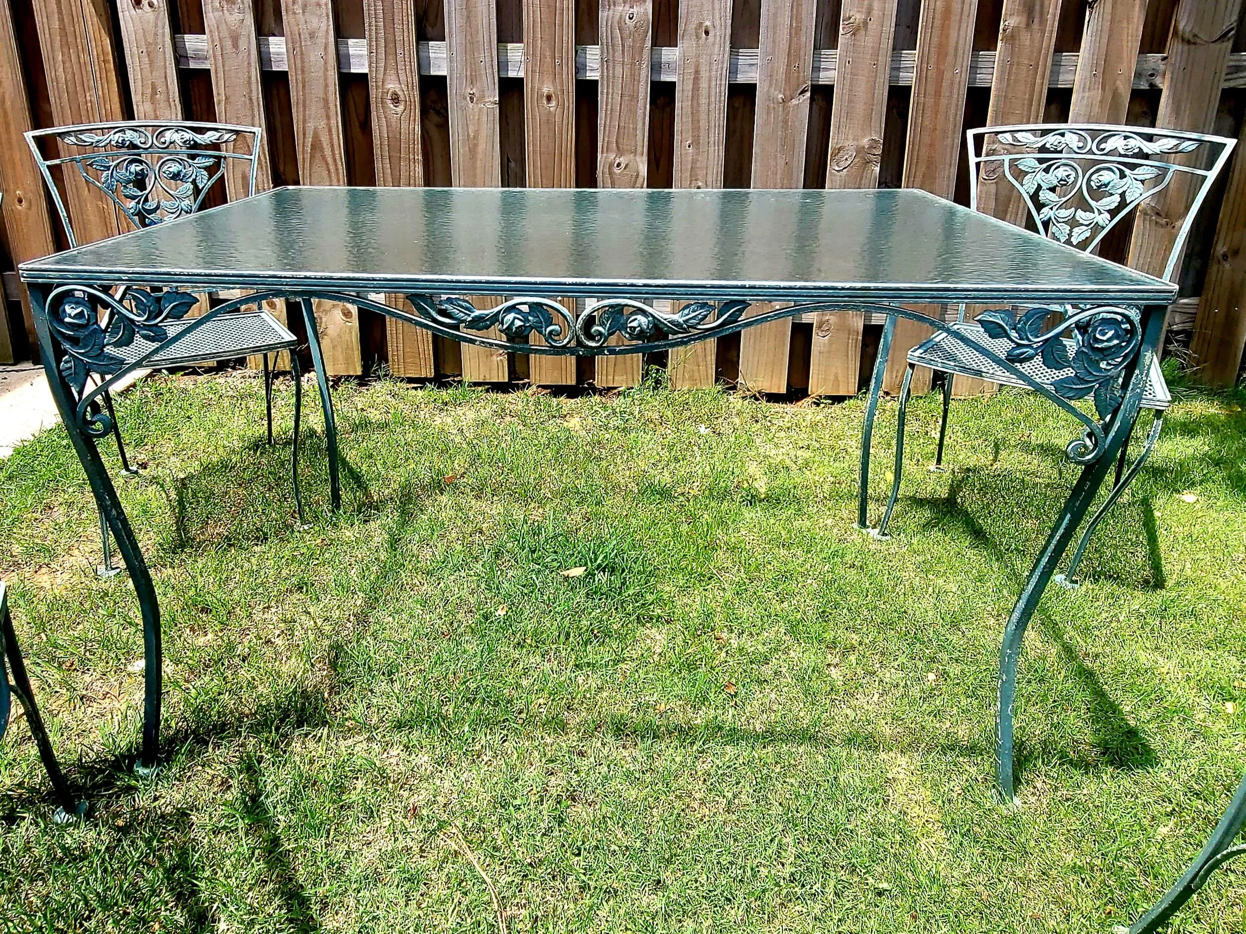 Russel Woodard Orleans Chantilly Rose Garden Patio Dining Set of 4 Chairs Rectangle Dining Table Chairish