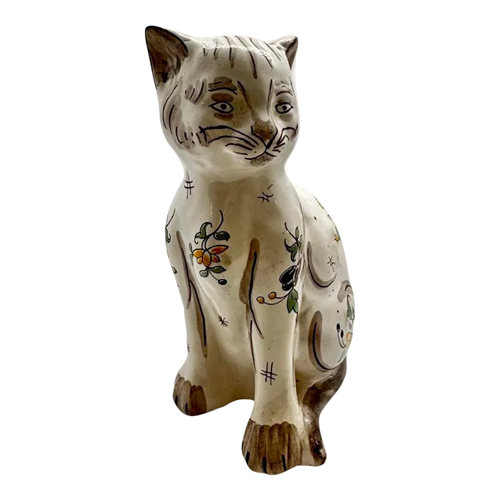 20th Century French Faience Figurine of a Sitting Cat | Chairish