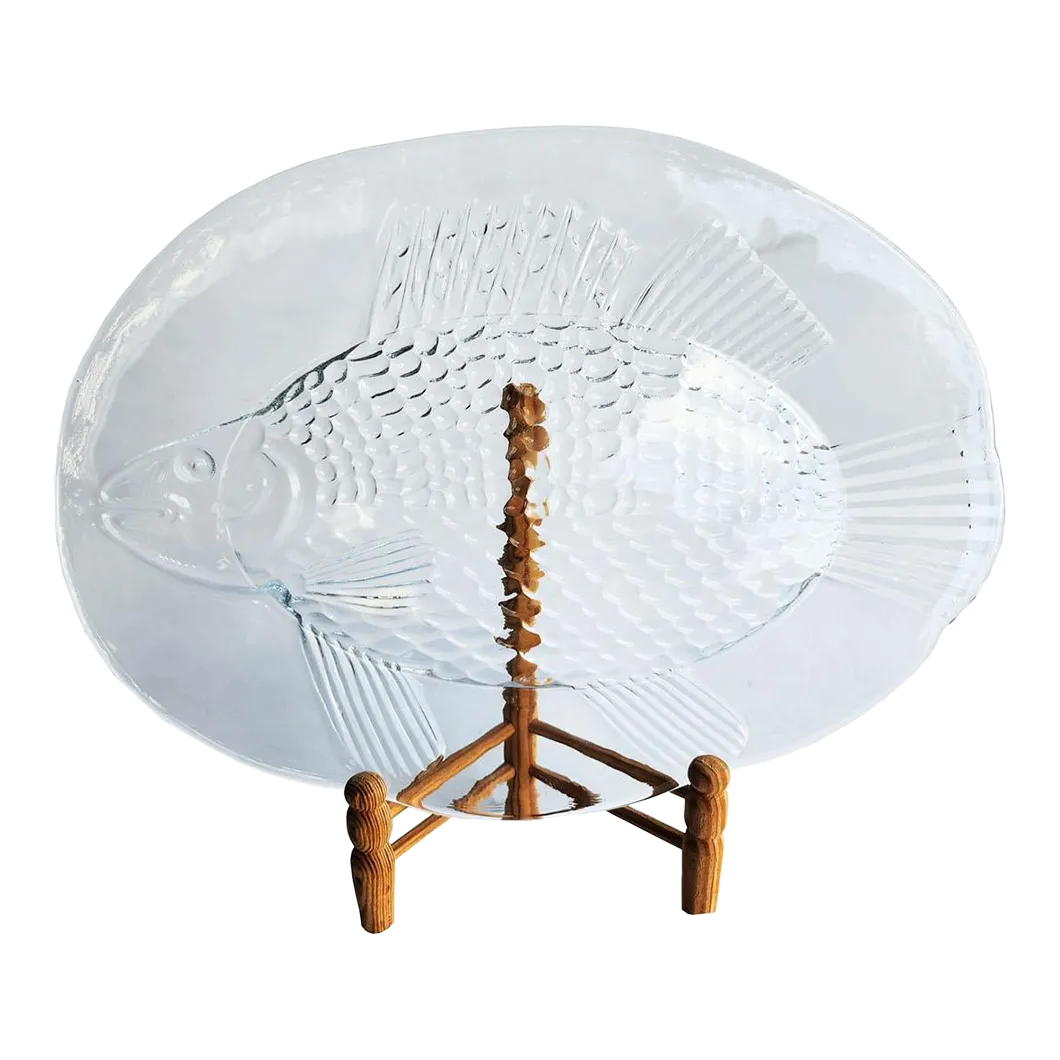 Vintage Nuutajärvi "Ahti" Glass Fish Platter Designed by Inkeri Toikka ...