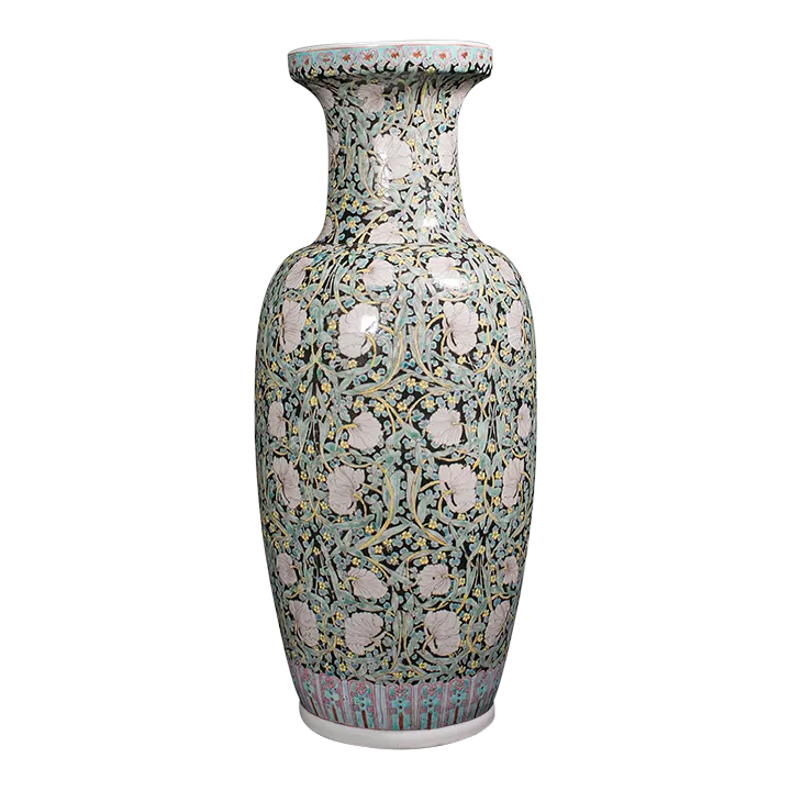 1950s Large Vintage Art Deco Oriental Ceramic Stem Vase | Chairish