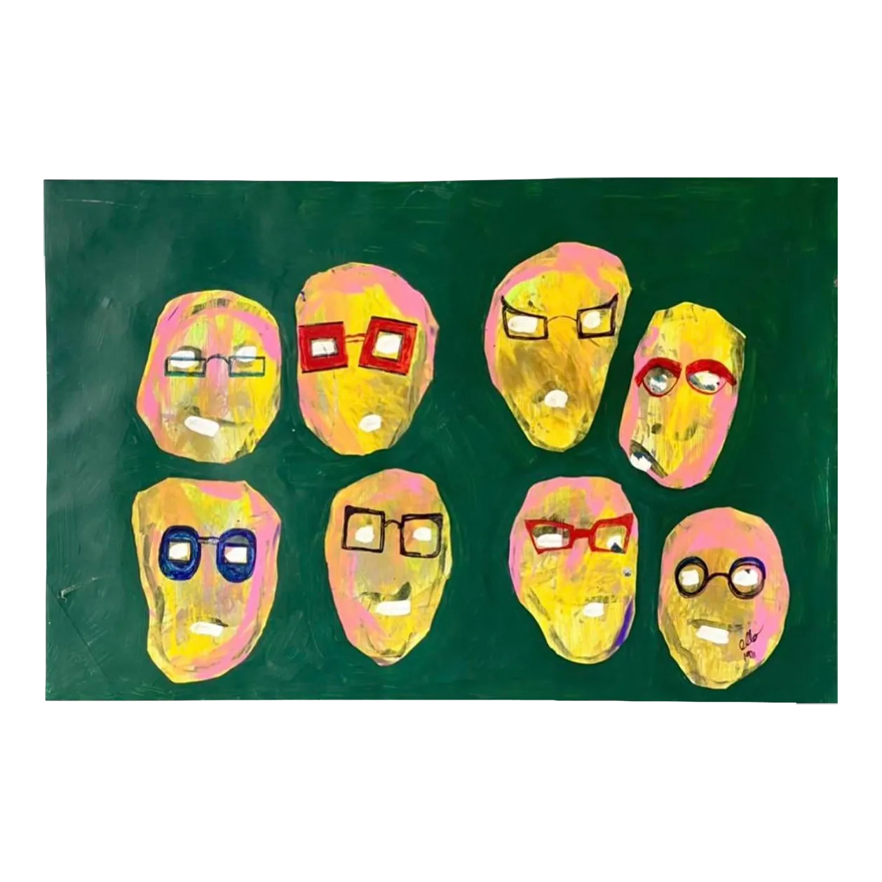 Vintage Oil Painting of Faces Signed Olin 1971 | Chairish