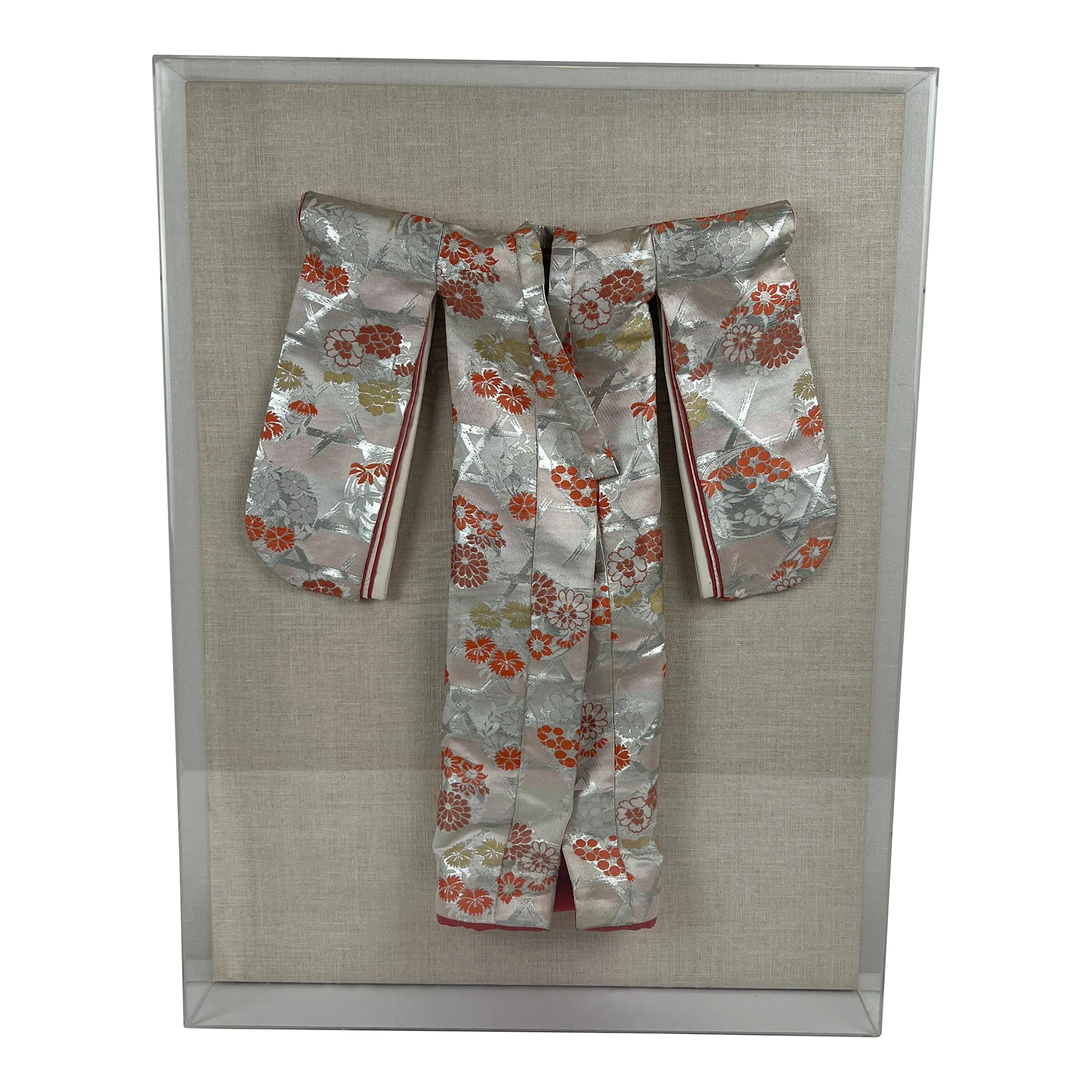 Mid 20th Century Miniature Japanese Silk Kimono in Shadowbox | Chairish