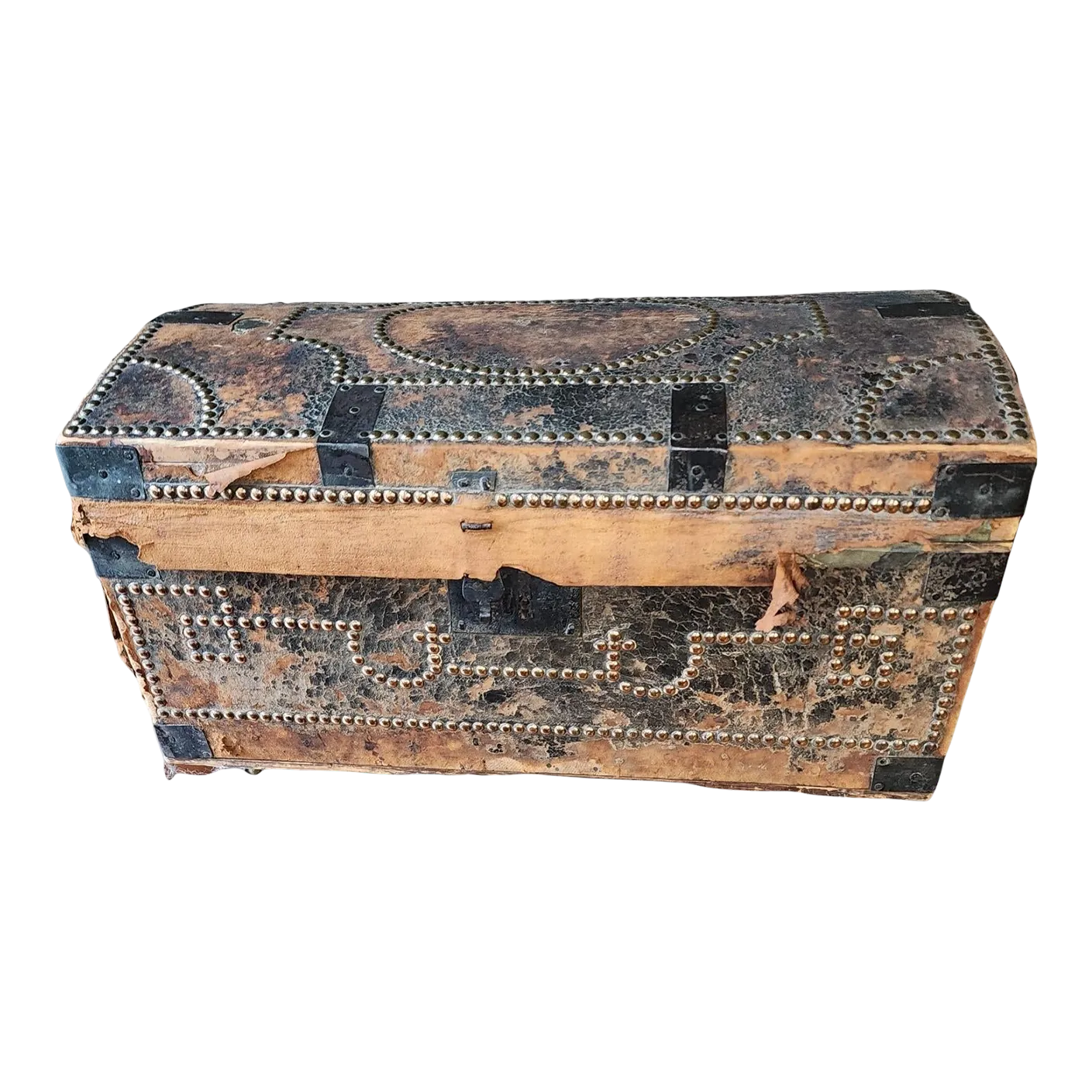 Late 1700s - Early 1800s Leather and Brass Studded Dome Top Steamer ...