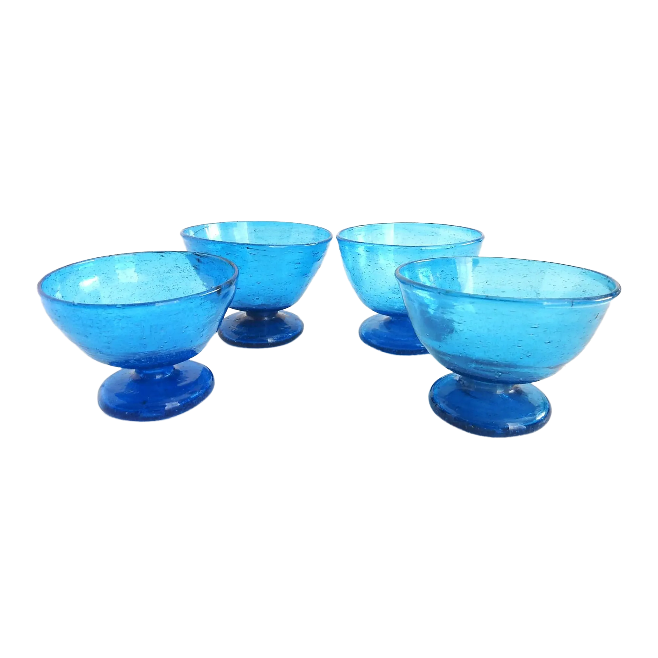 Cobalt Blue Recycled Hand Blown Glass Pedestal Ice Cream Sherbet Bowls ...