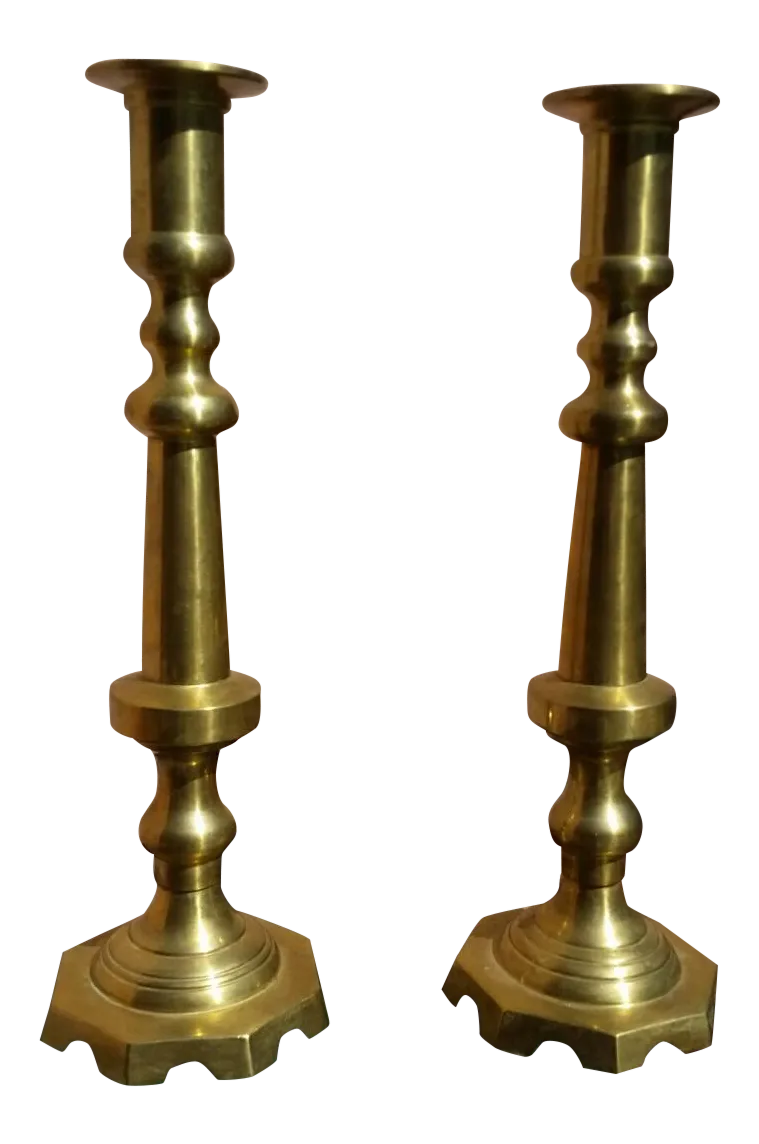 Vintage Brass Candle Holders - A Pair | Chairish