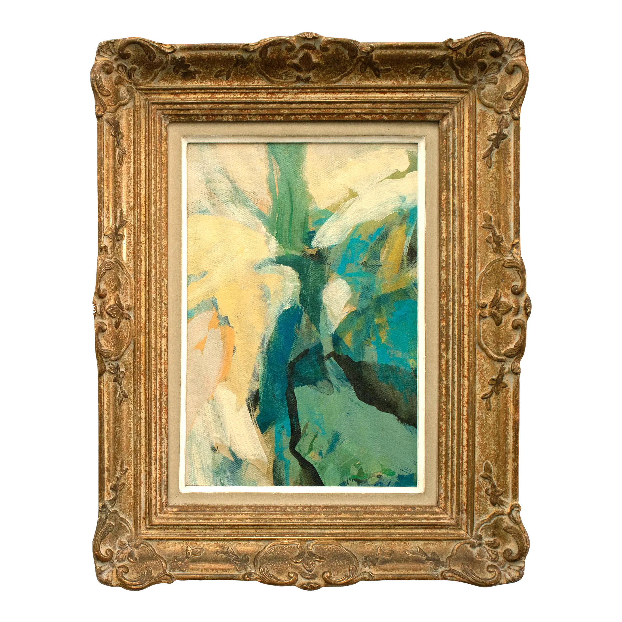 Contemporary Abstract Oil Painting in Antique French Frame | Chairish