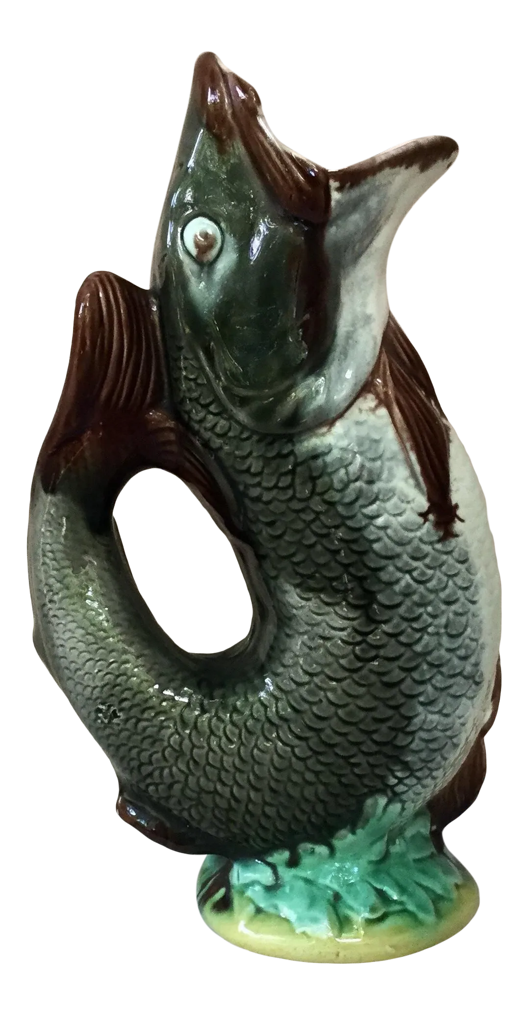 Late 19th Century Vintage English Victorian Majolica Fish Pitcher ...