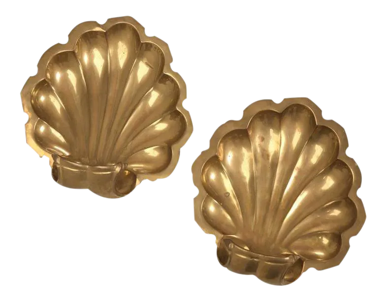 Solid Brass Footed Decorative Clamshell Dishes - A Pair | Chairish