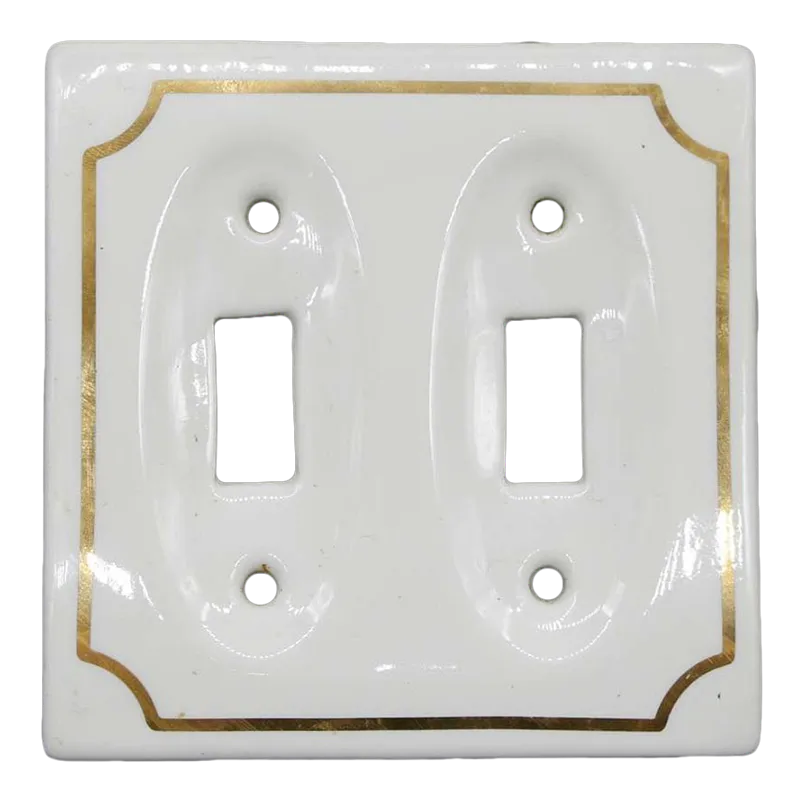 Vintage White & Gold Ceramic 2 Gang Switch Cover | Chairish