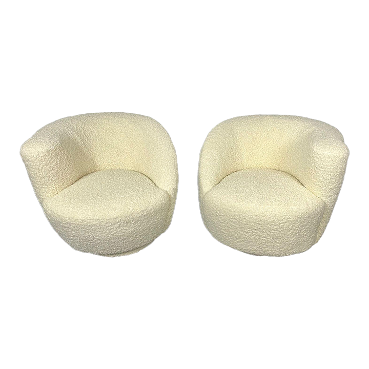 Mid-Century Modern Nautilus Style Swivel Chairs, Kidney-Shape, White ...