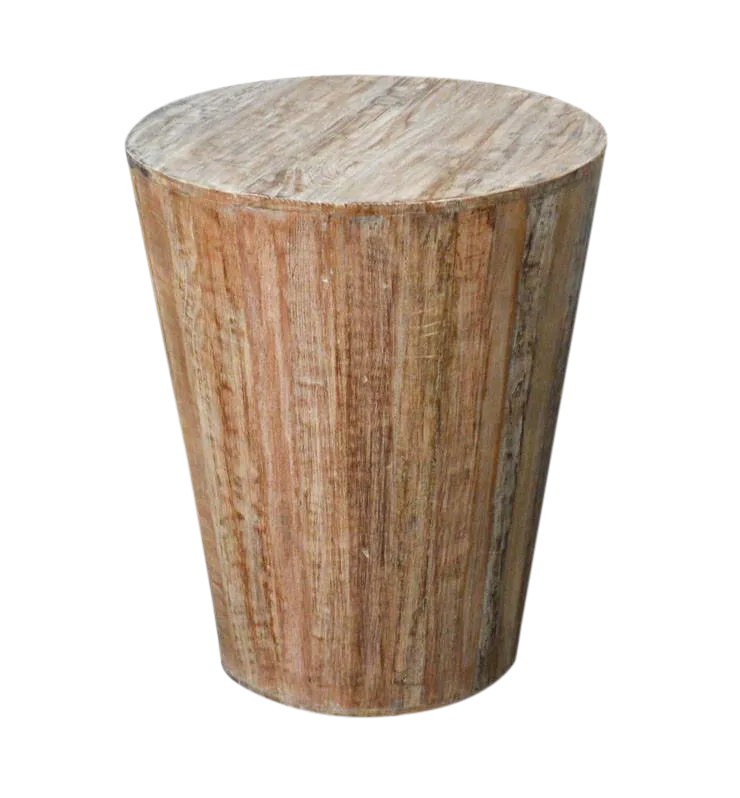 Distressed White Rustic Reclaimed Round Stool | Chairish