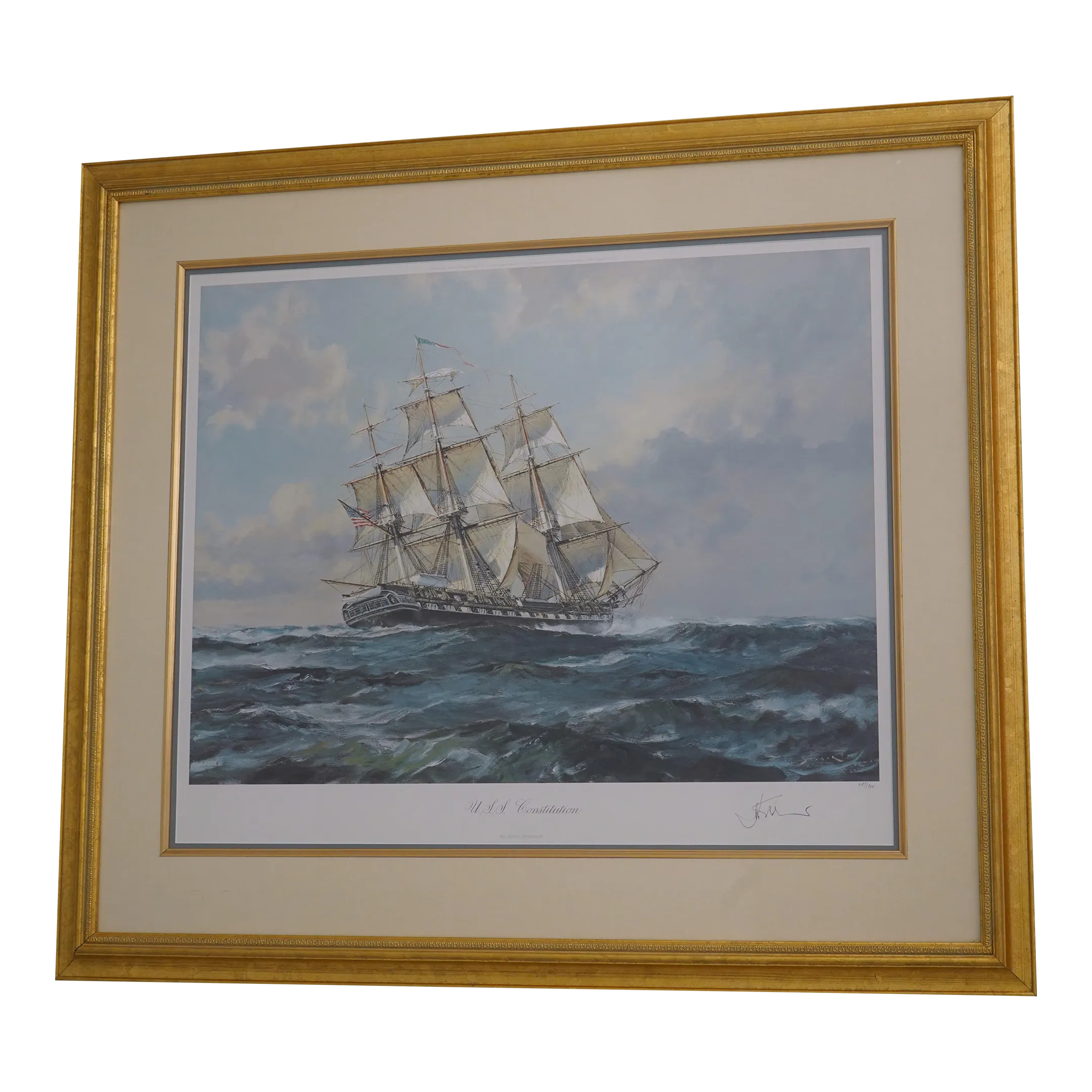 Maritime Heritage Framed Uss Constitution Artist Signed Print | Chairish