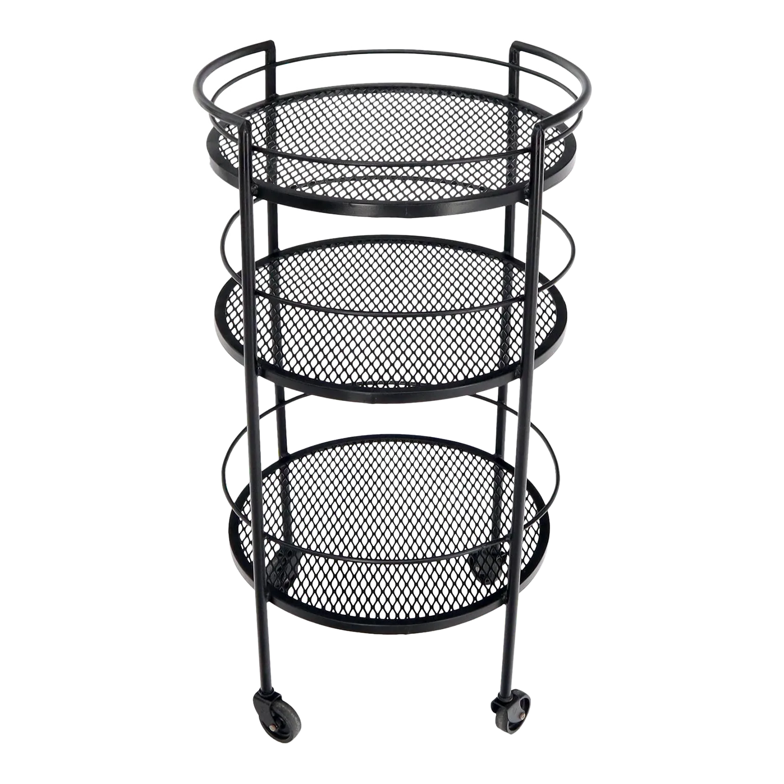 Round Three Tier Perforated and Wrought Iron Metal Serving Cart Tray ...