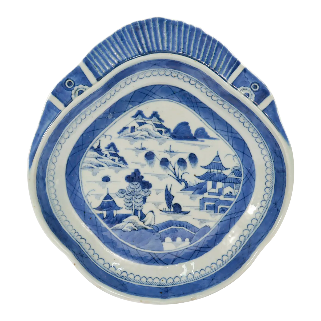 Antique Blue & White Canton Pattern Chinese Export Porcelain Shrimp ...