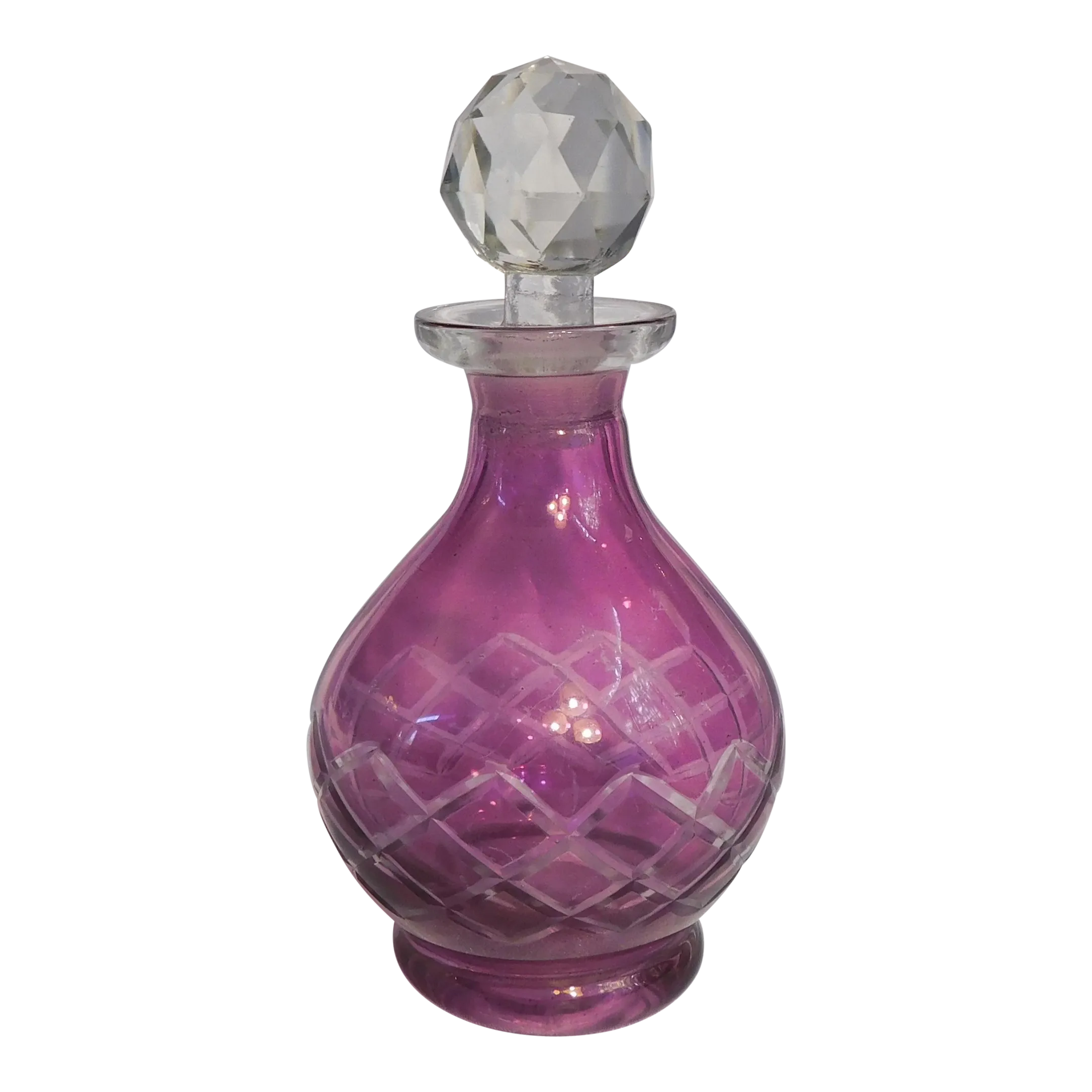 1940s Pink Cut to Clear Glass Bottle With Stopper | Chairish