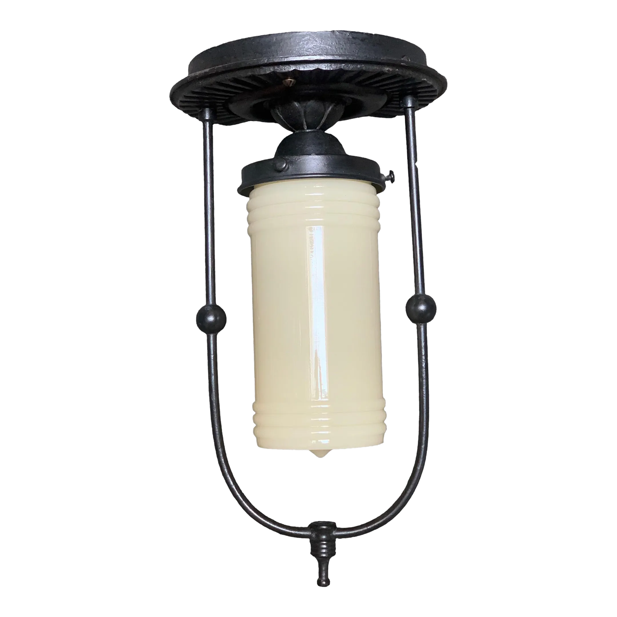 Cast Iron, Brass and Custard Glass Pendant Circa 1930 | Chairish