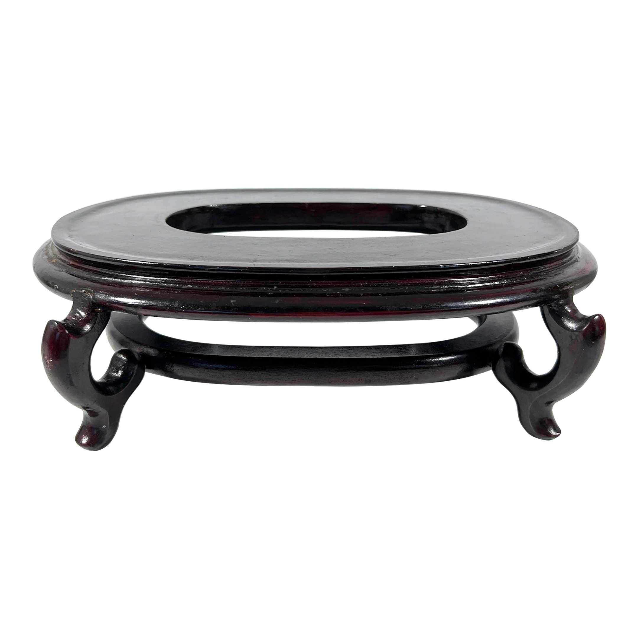 Large Mid Century Dark Brown Chinese Oval Display Stand Pedestal for ...