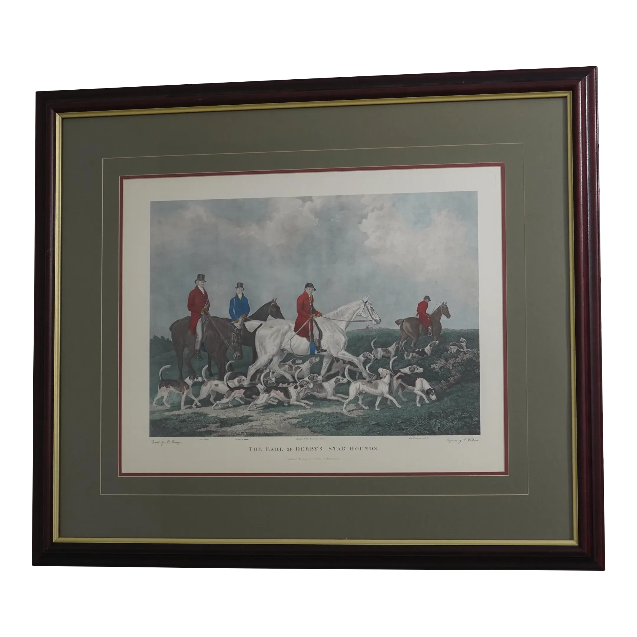 English Hunt Scene Colored Engraving Framed & Matted | Chairish