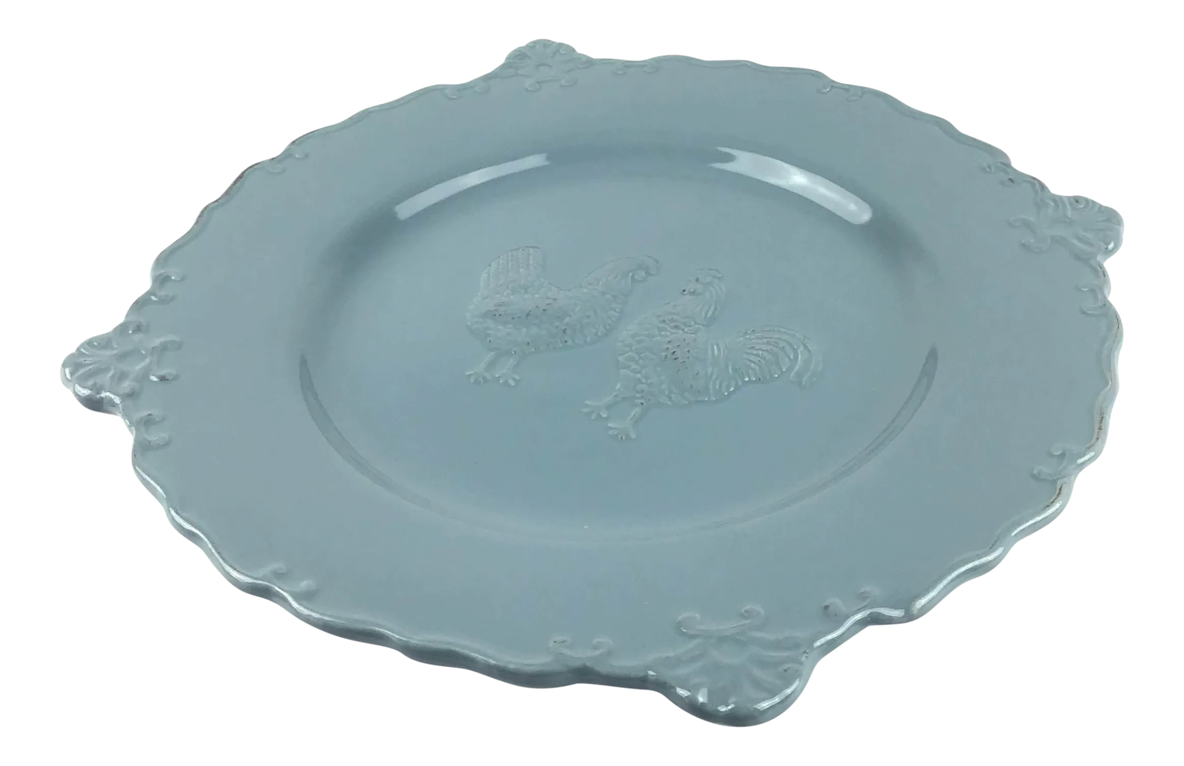 Blue Ceramic Rooster Plate | Chairish
