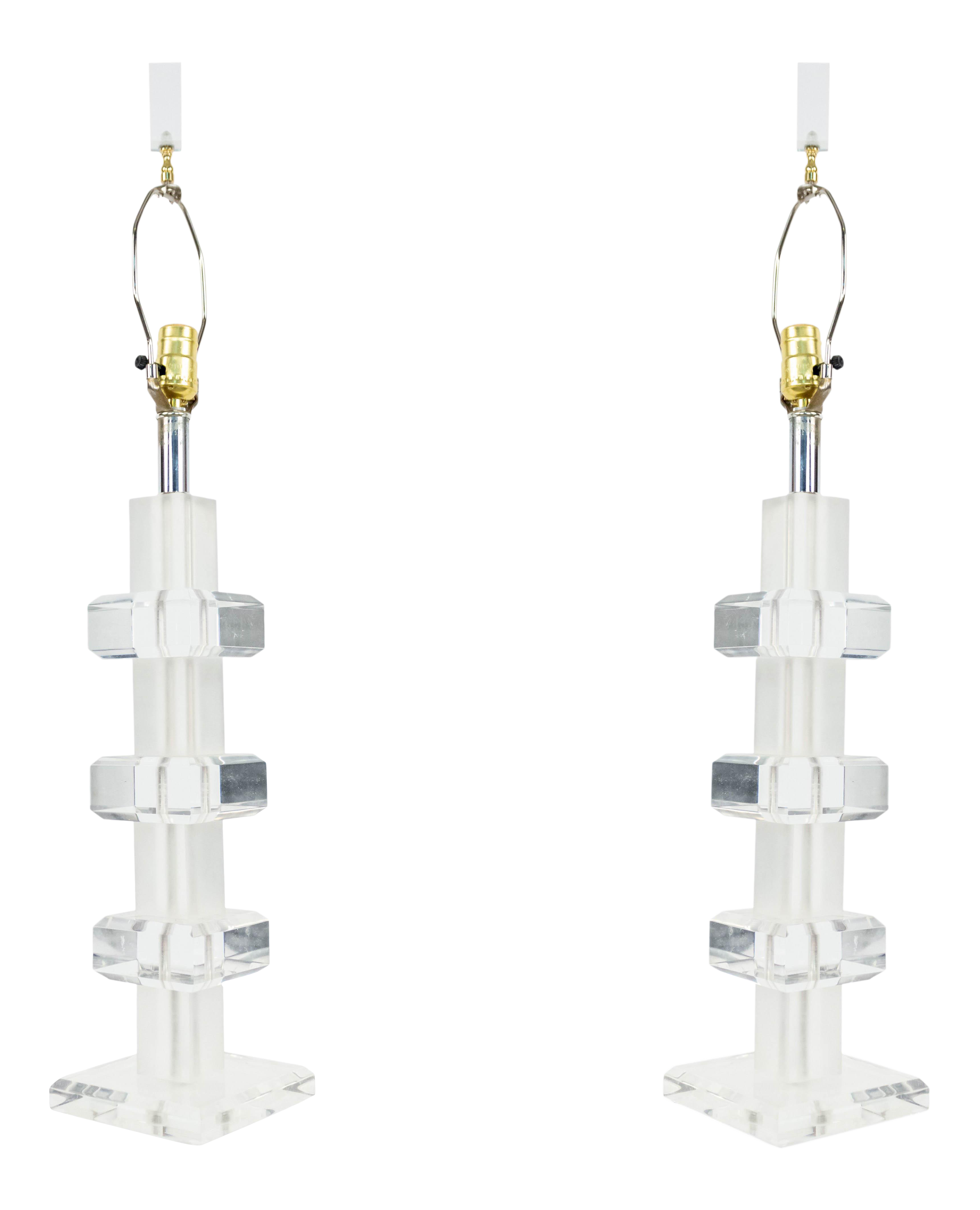 American Marlee Lucite Block Table Lamps | Chairish