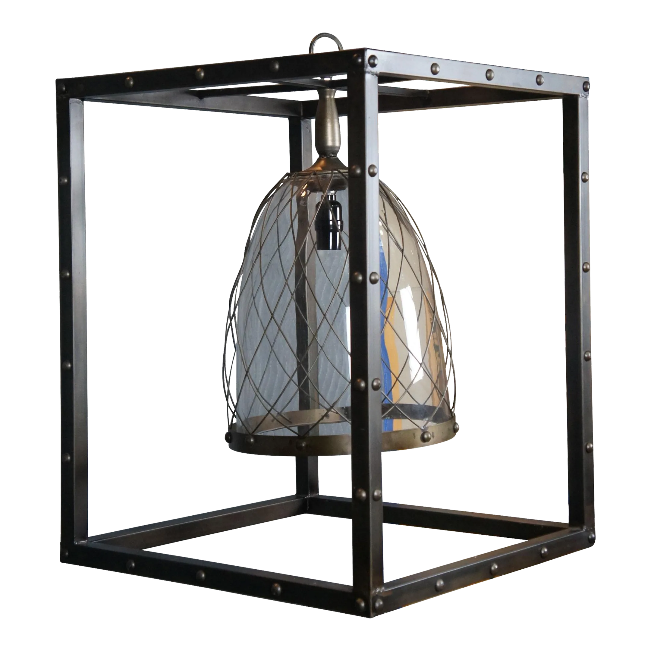 Vintage Karlin Industrial Nested Cage Glass Bell Pendant Light | Chairish