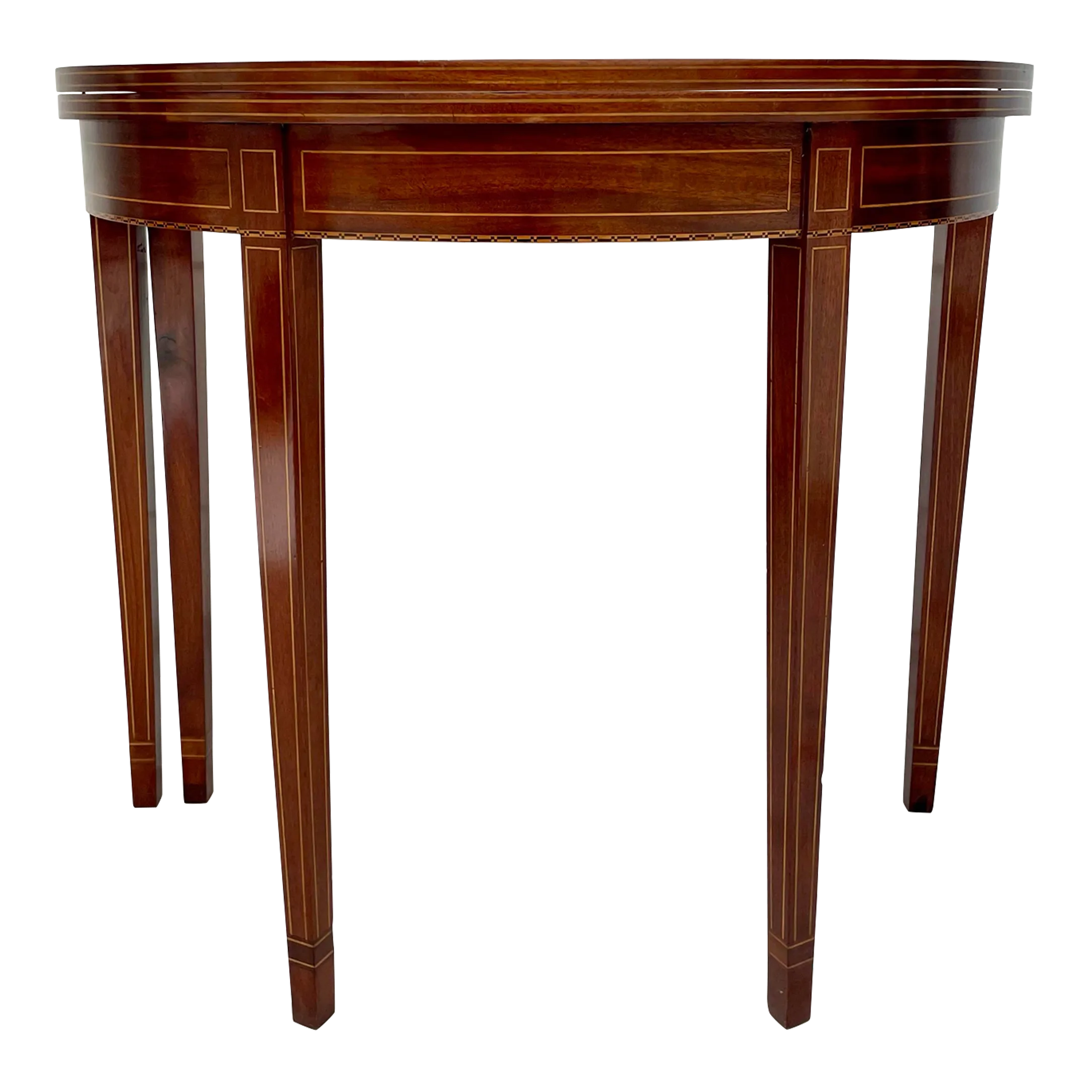 Traditional Federal Inlay Mahogany Gateleg Demi-Lune Round Table | Chairish