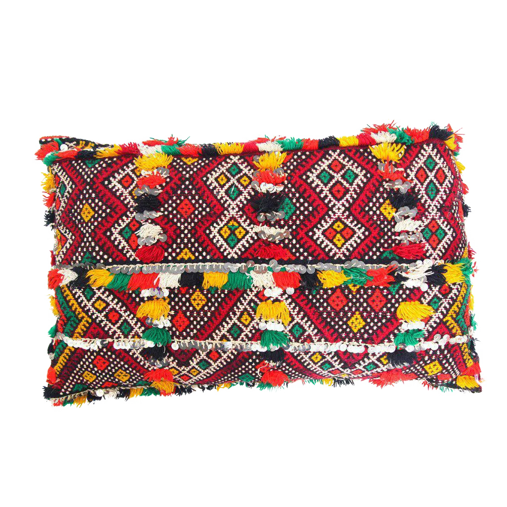 Handmade Moroccan Kilim Style Pillow with Sequins | Chairish