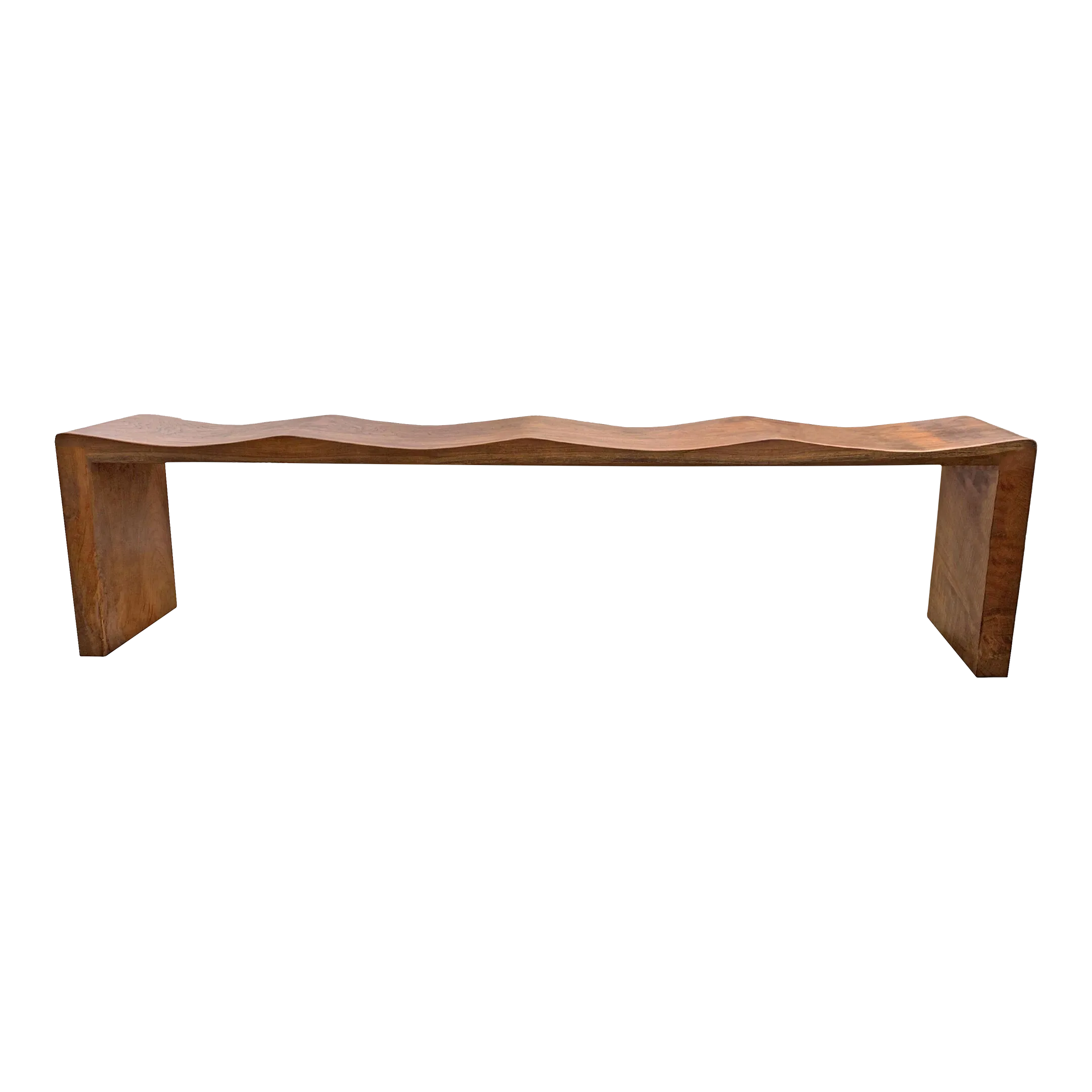 Sculptural Teak Wood Bench, Modern Organic, 4 Person, Natural Finish | Chairish