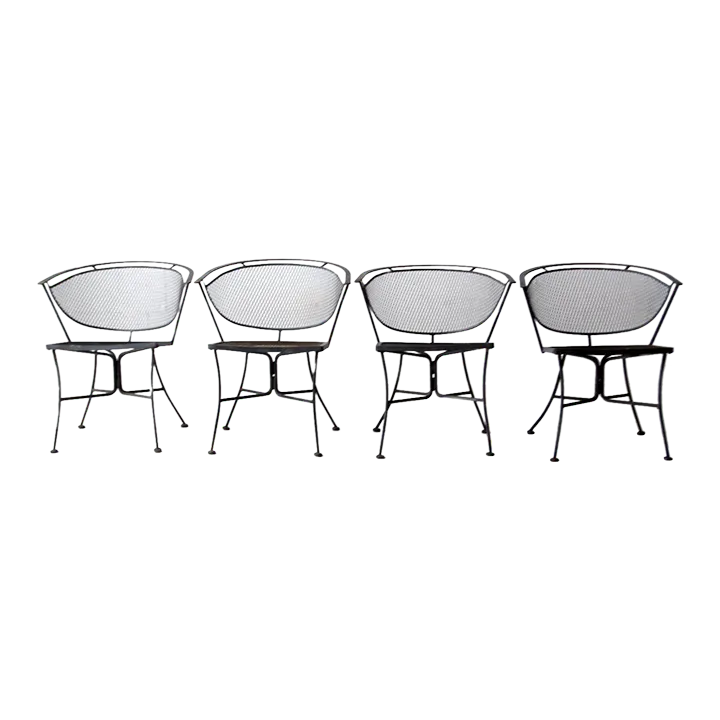 Vintage Wrought Iron & Mesh Patio Chairs Set of 4 | Chairish