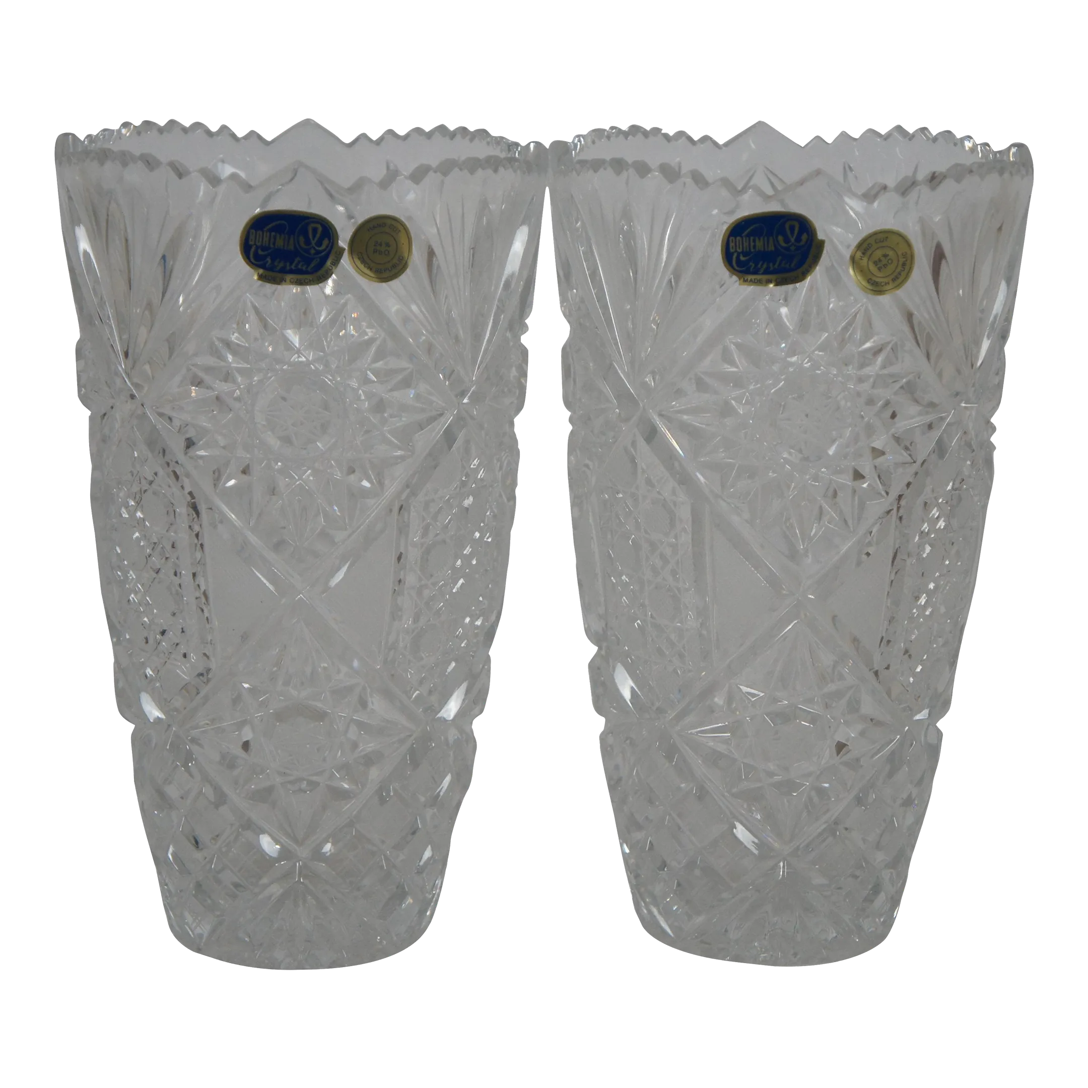 Mid 20th Century Czech Bohemian Hand Cut Crystal Queen Lace Sawtooth ...