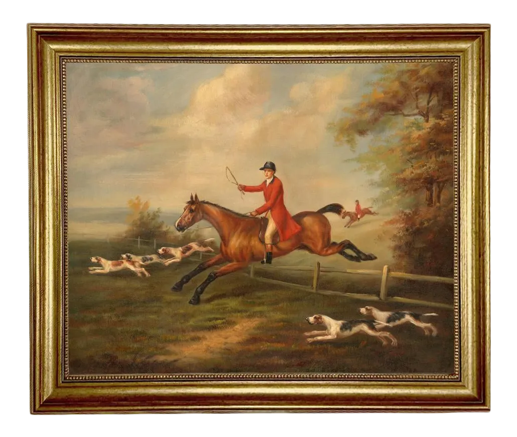 Contemporary Fox Hunting Scene Reproduction Print on Canvas After J.N ...