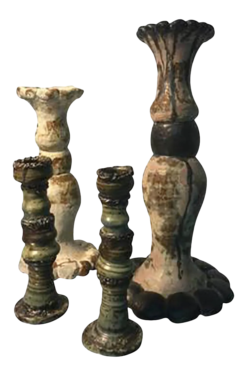 Glazed Pottery Candlesticks from the 1970s | Chairish
