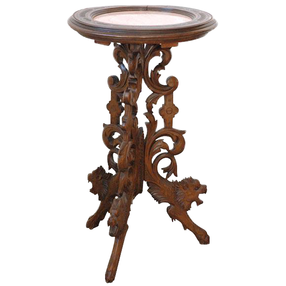 Carved Table with Marble Inset Top | Chairish