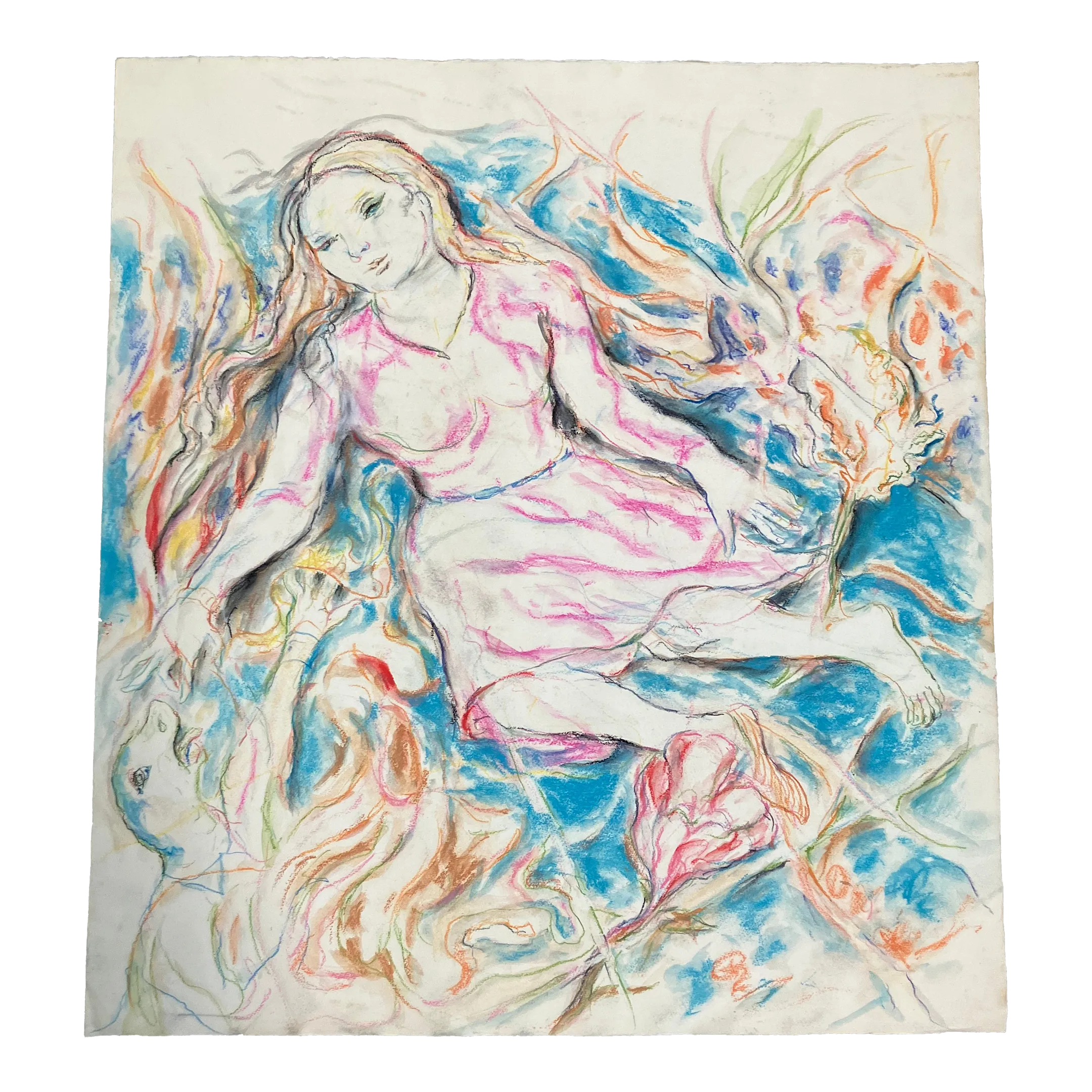 1970’s Original Abstract Expressionist Pastel Drawing Chagall Style ...