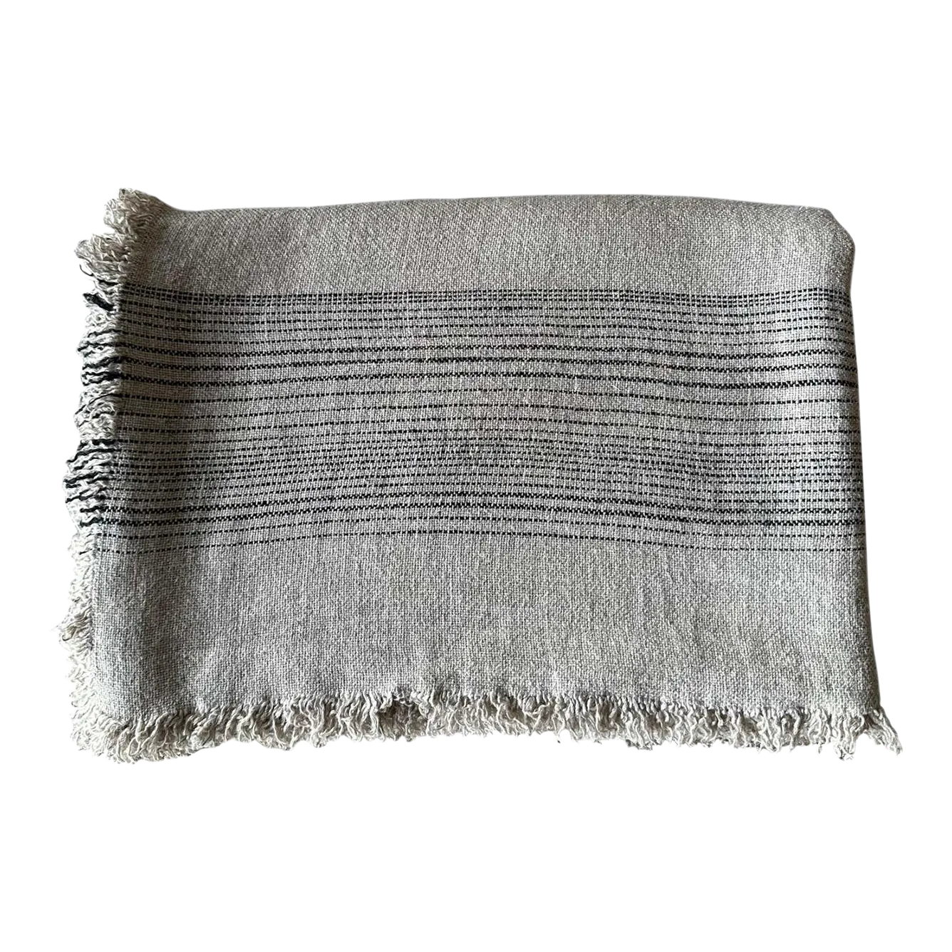 French Flax Linen Throw With Stripes | Chairish