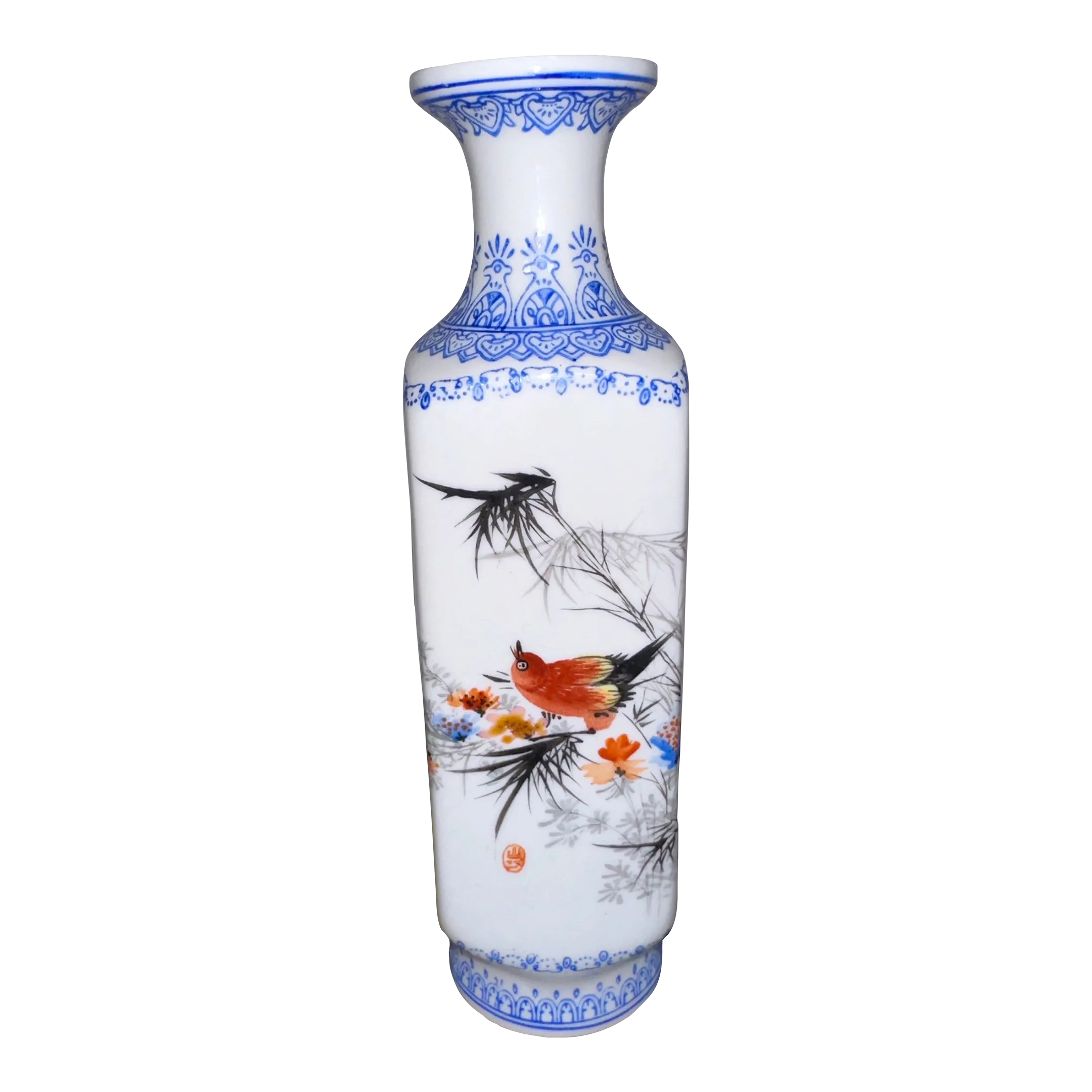 Vintage Chinese Eggshell Porcelain Vase Hand Painted Birds | Chairish