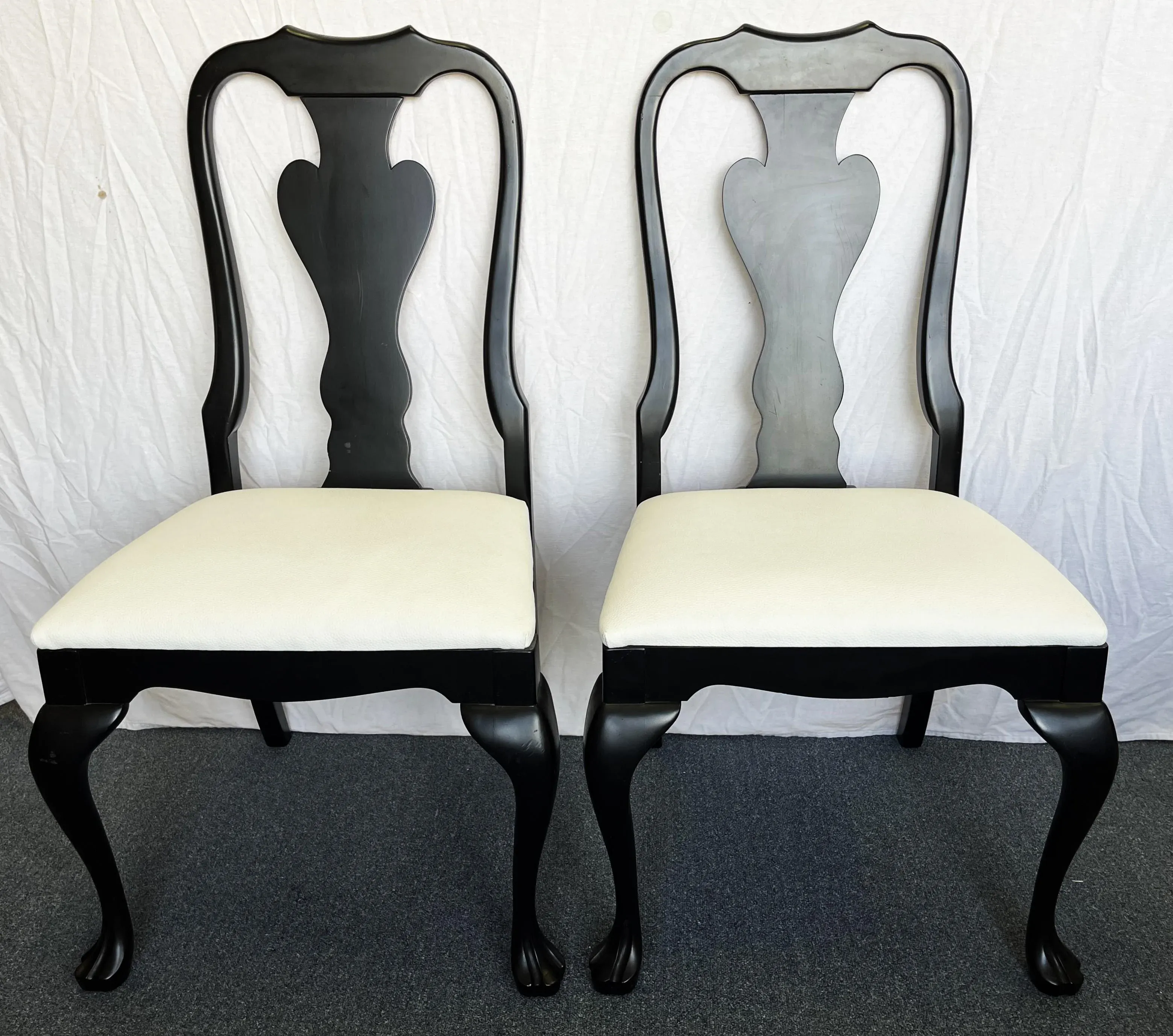 Queen Anne Chairs With Matte Black Finish and Faux Leather Upholstery a Pair Chairish