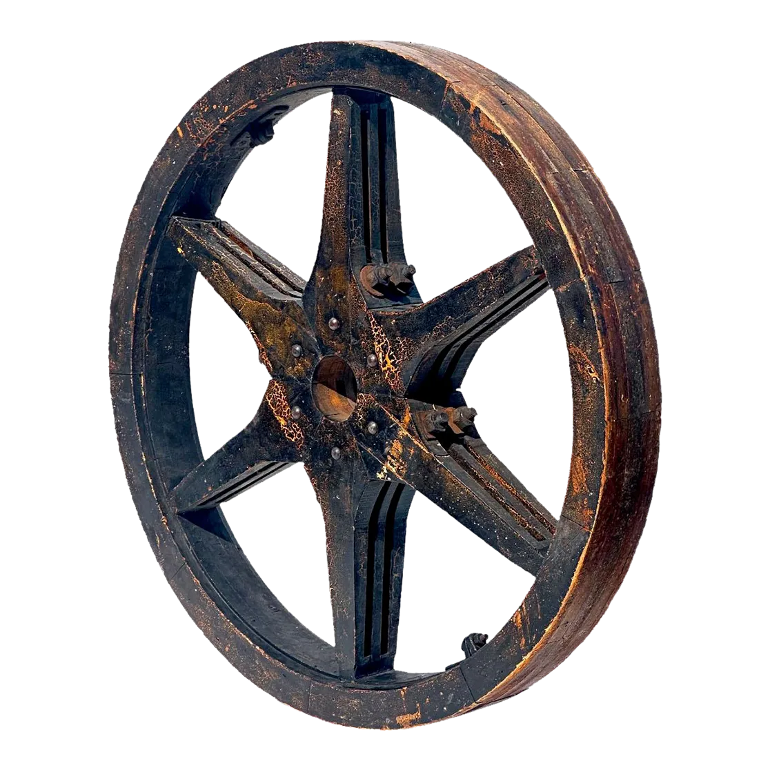 Late 19th Century Antique Industrial Age Wood Fan Belt Flywheel | Chairish