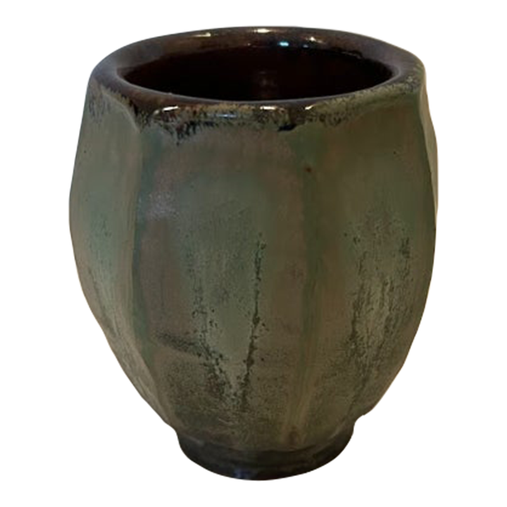 Contemporary Wheel Thrown Faceted Stoneware Cup | Chairish