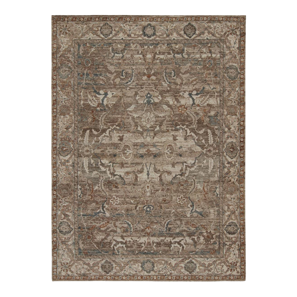 Rug & Kilim’s Modern Classics Rug With Beige-Brown and Navy Blue Floral ...