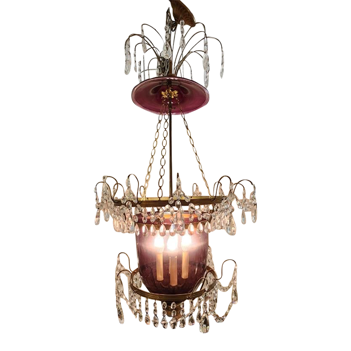 1930's Art Nouveau Amethyst Glass + Clear Cut Crystal Parlor Chandelier ...